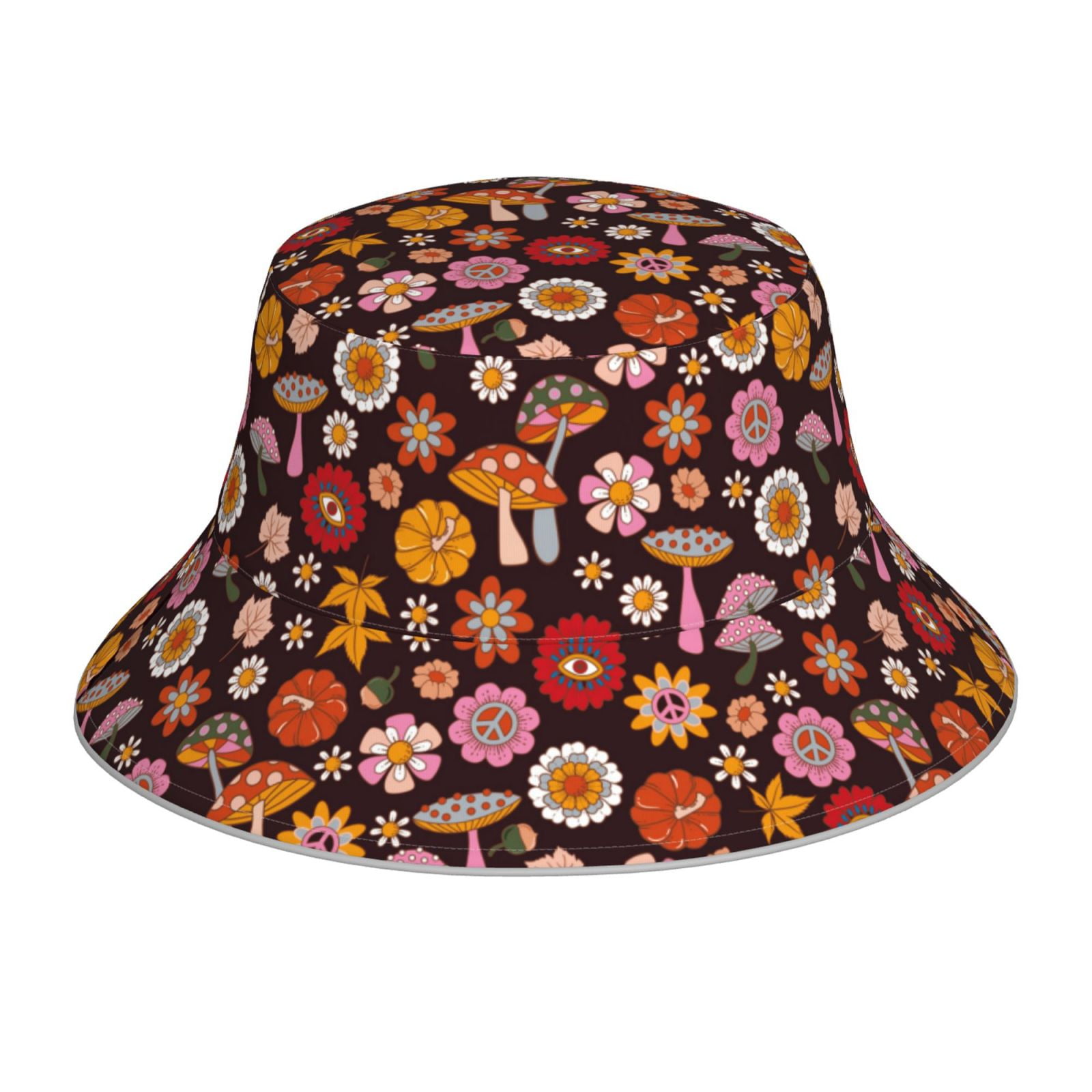 Kdxio Reflective Bucket Hat - 70s Groovy Hippie Retro Print Bucket Hat ...