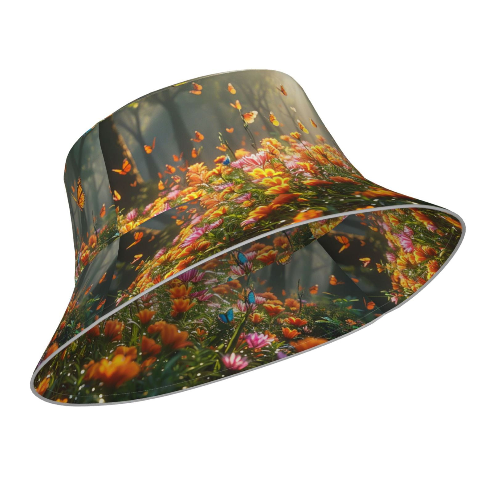 Kdxio Reflective Bucket Hat - Butterflies In Flower Field Print Bucket ...
