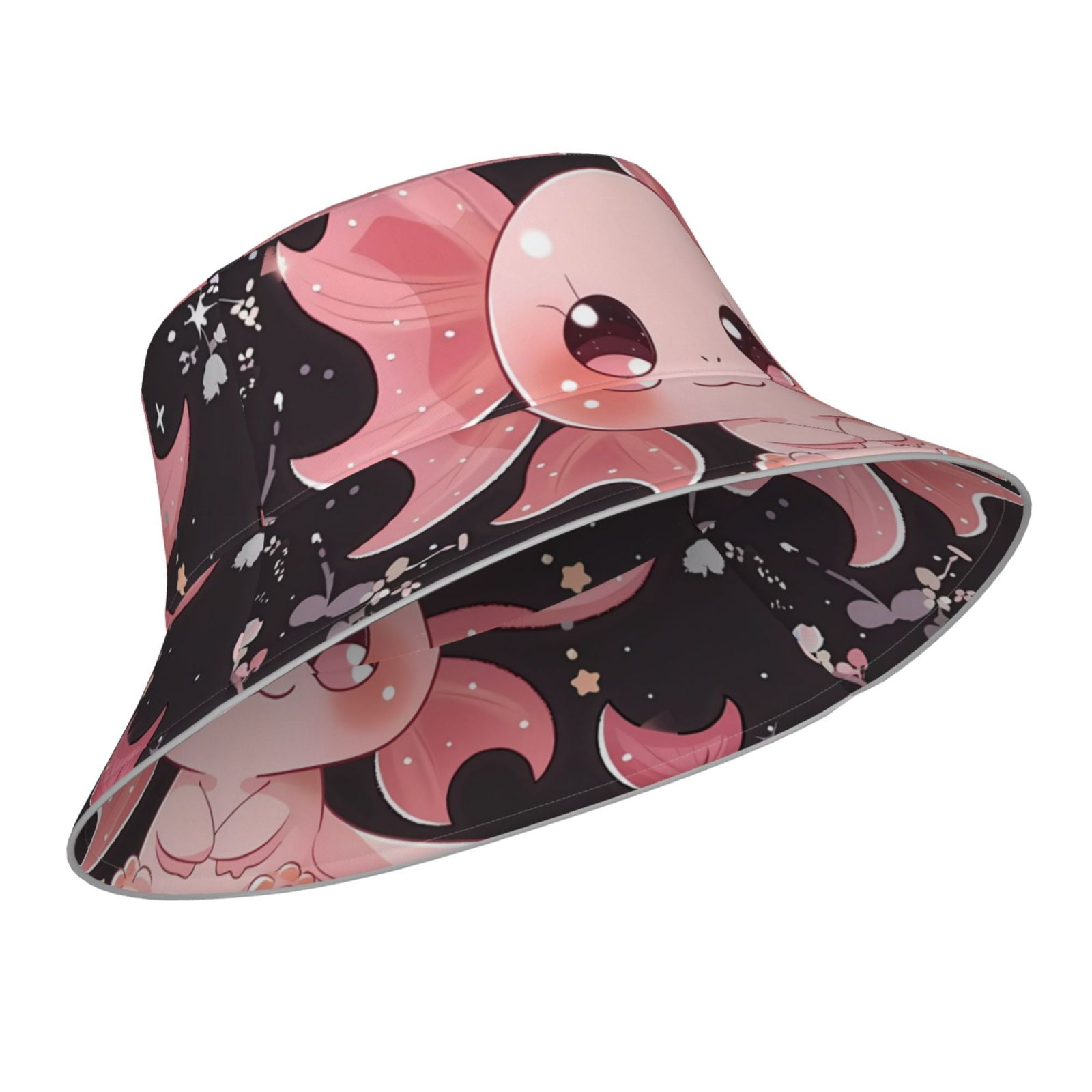 Kdxio Reflective Bucket Hat - Chibi Axolotl Sakura Fantasy Print Bucket ...