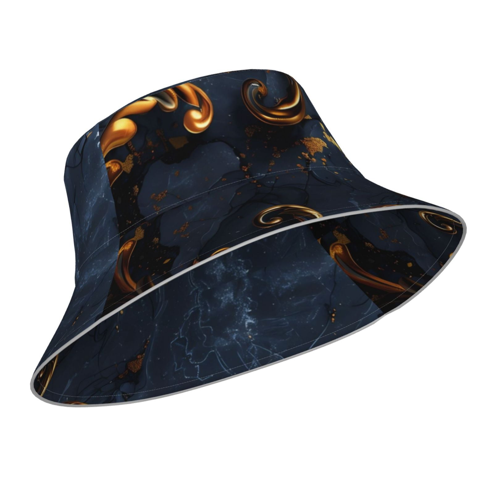Kdxio Reflective Bucket Hat - Elegant Gold Scrollwork Print Bucket Hat ...