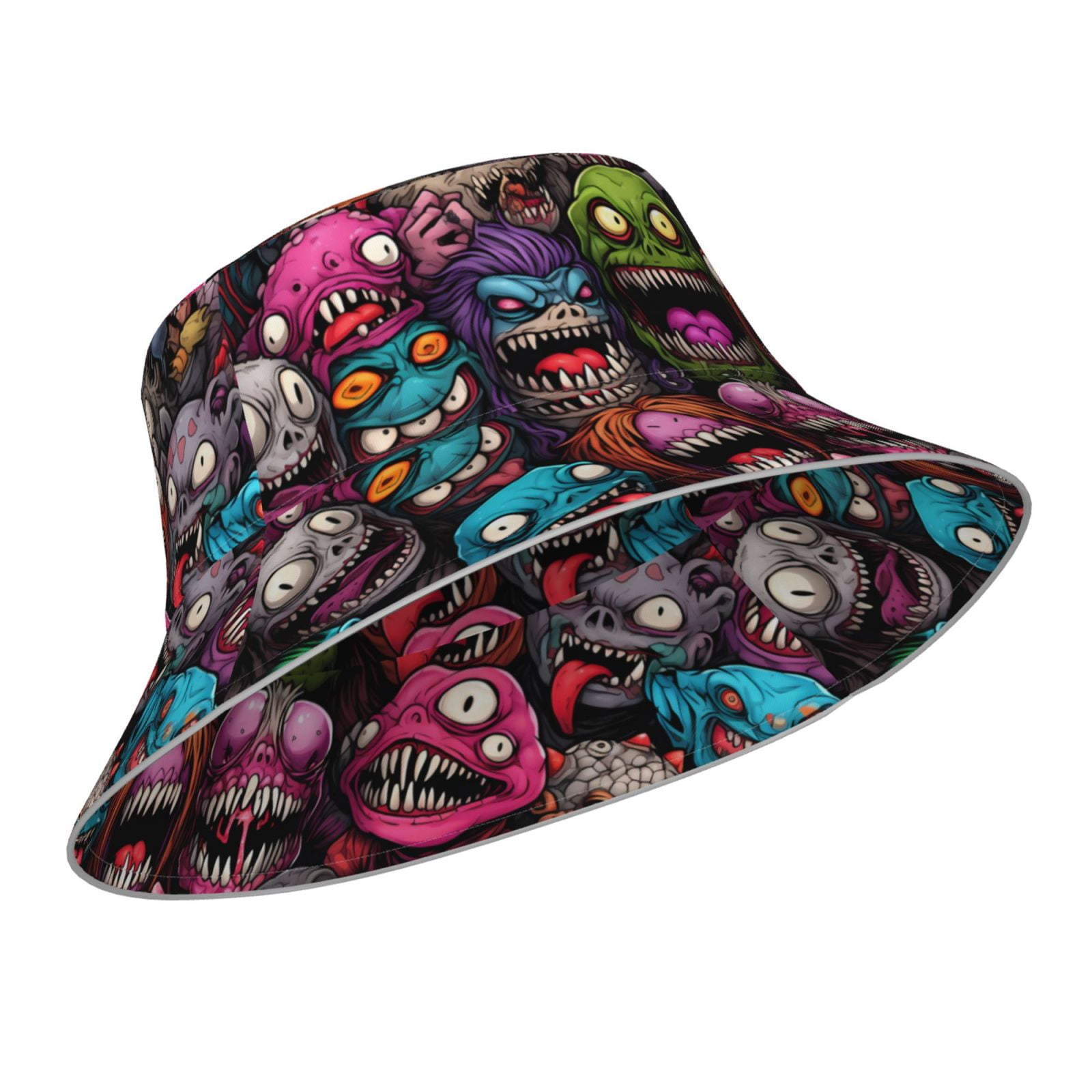 Kdxio Reflective Bucket Hat - Monstrous Cartoon Characters Print Bucket ...