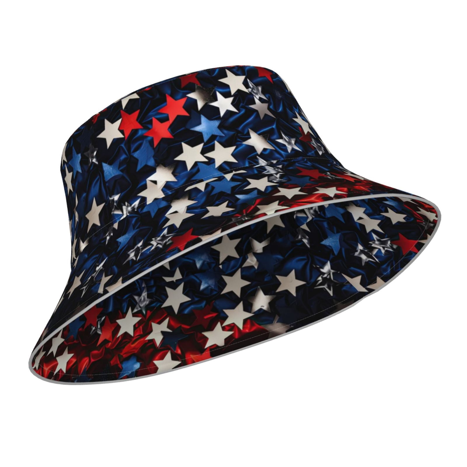 Kdxio Reflective Bucket Hat - Red Blue White Stars Print Bucket Hat for ...