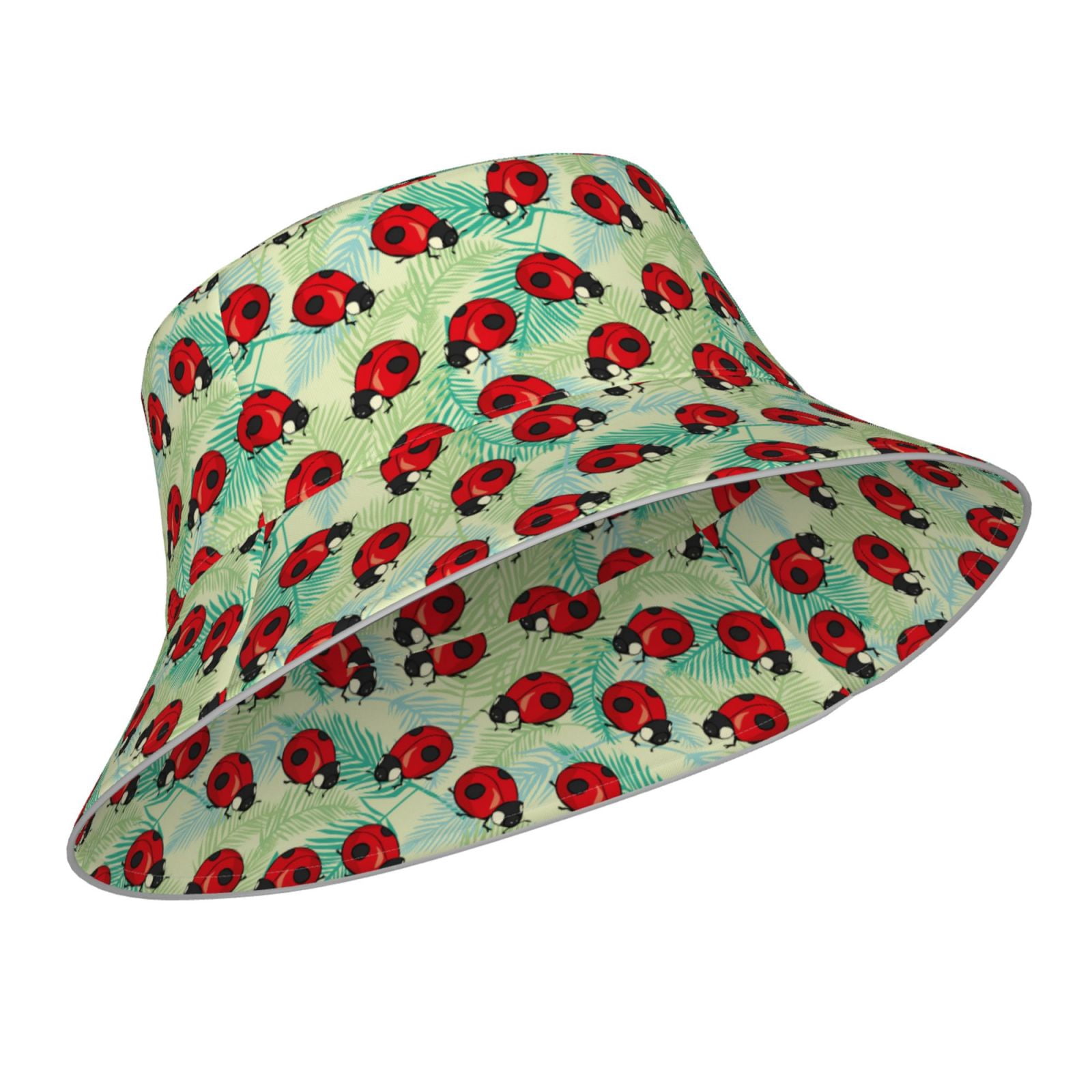 Kdxio Reflective Bucket Hat - Red Ladybugs And Leaf Print Bucket Hat ...