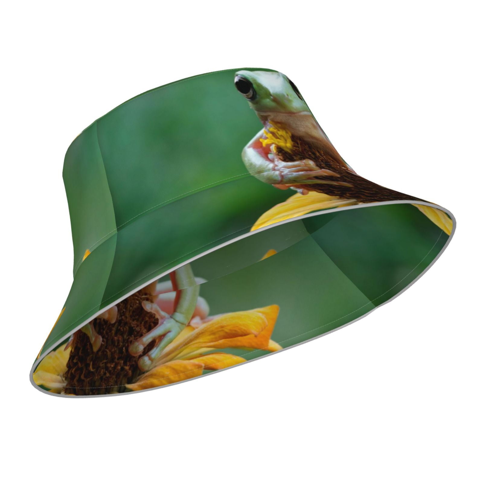Kdxio Reflective Bucket Hat - Tree Frog Sitting On Sunflowes Print ...