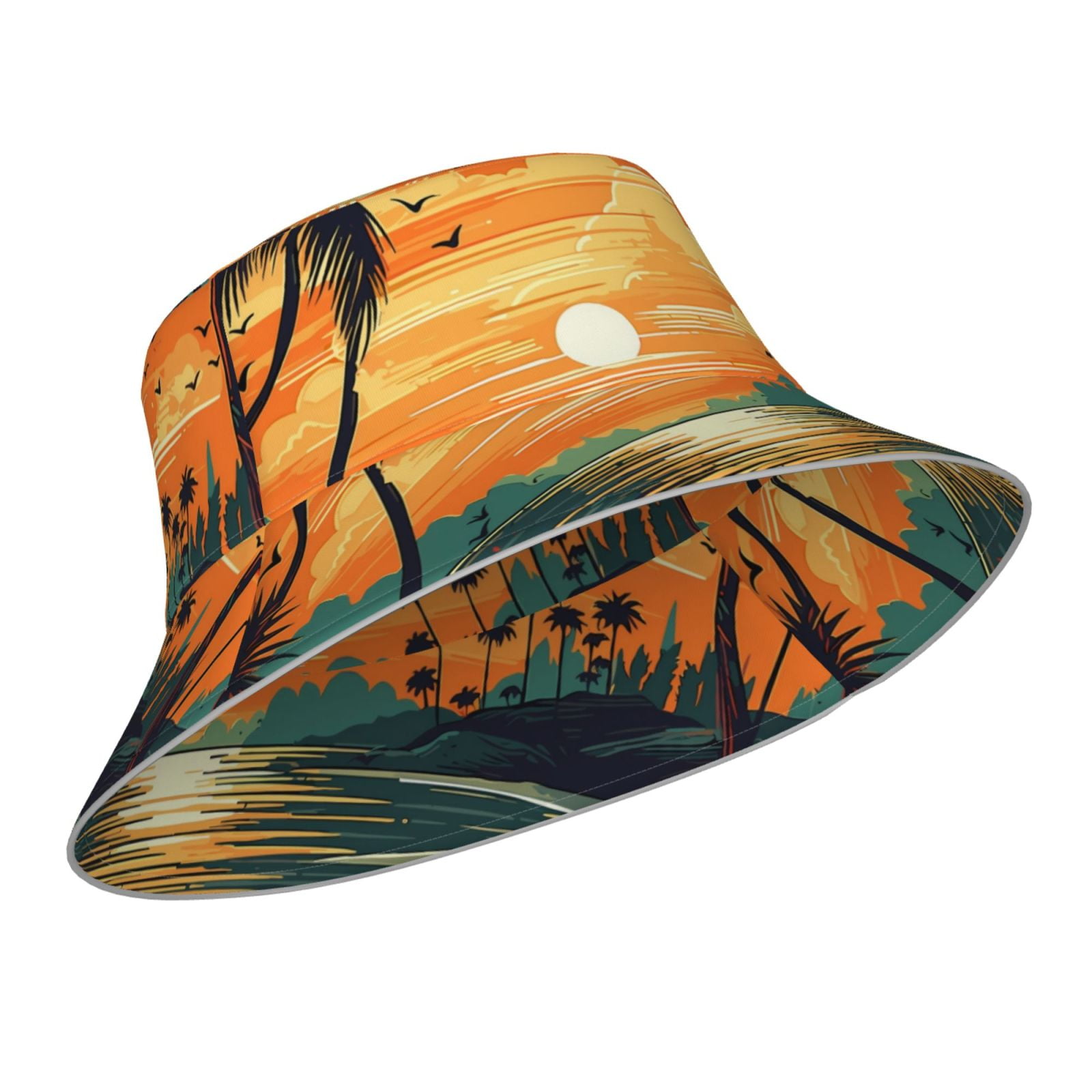 Kdxio Reflective Bucket Hat - Tropical Sunset Paradise Print Bucket Hat ...