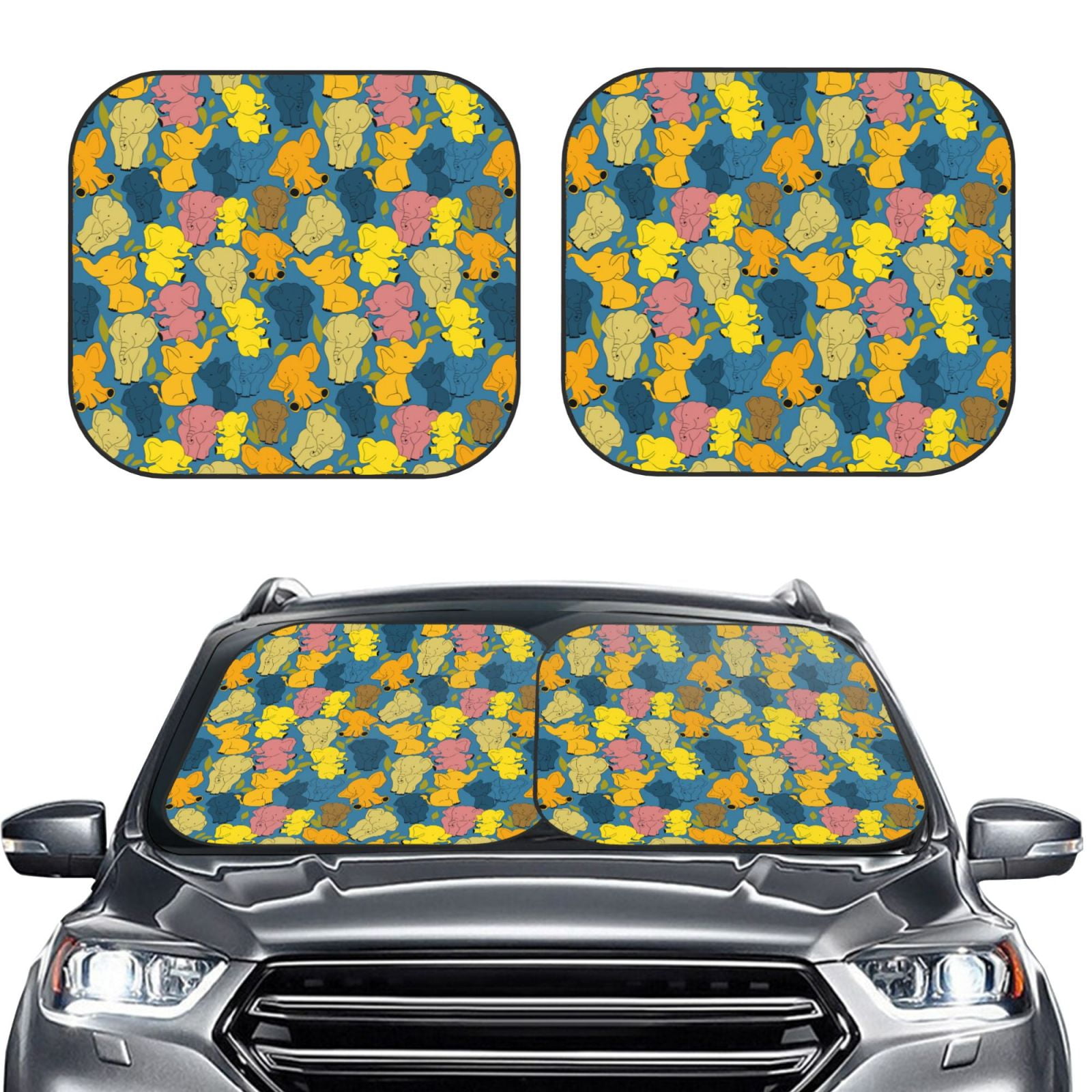 Kdxio Retro Boho Elephants Print 2-Piece Sun Shade Front Windshield ...
