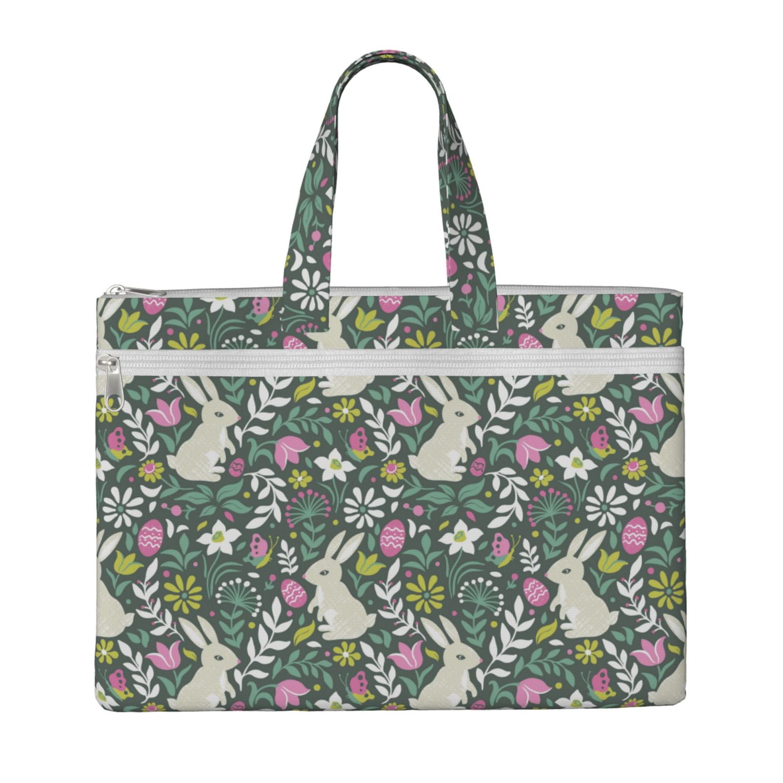 Kdxio Retro Bunny Floral File Tote Document Bag Business Briefcase Bag ...