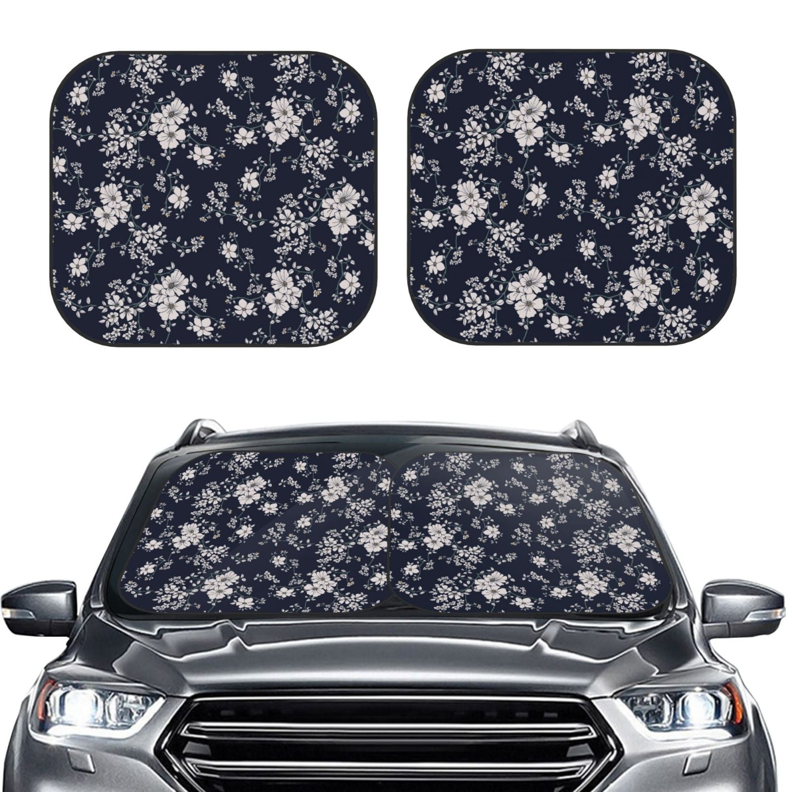 Kdxio Retro Flower Print 2-Piece Sun Shade Front Windshield - Foldable ...