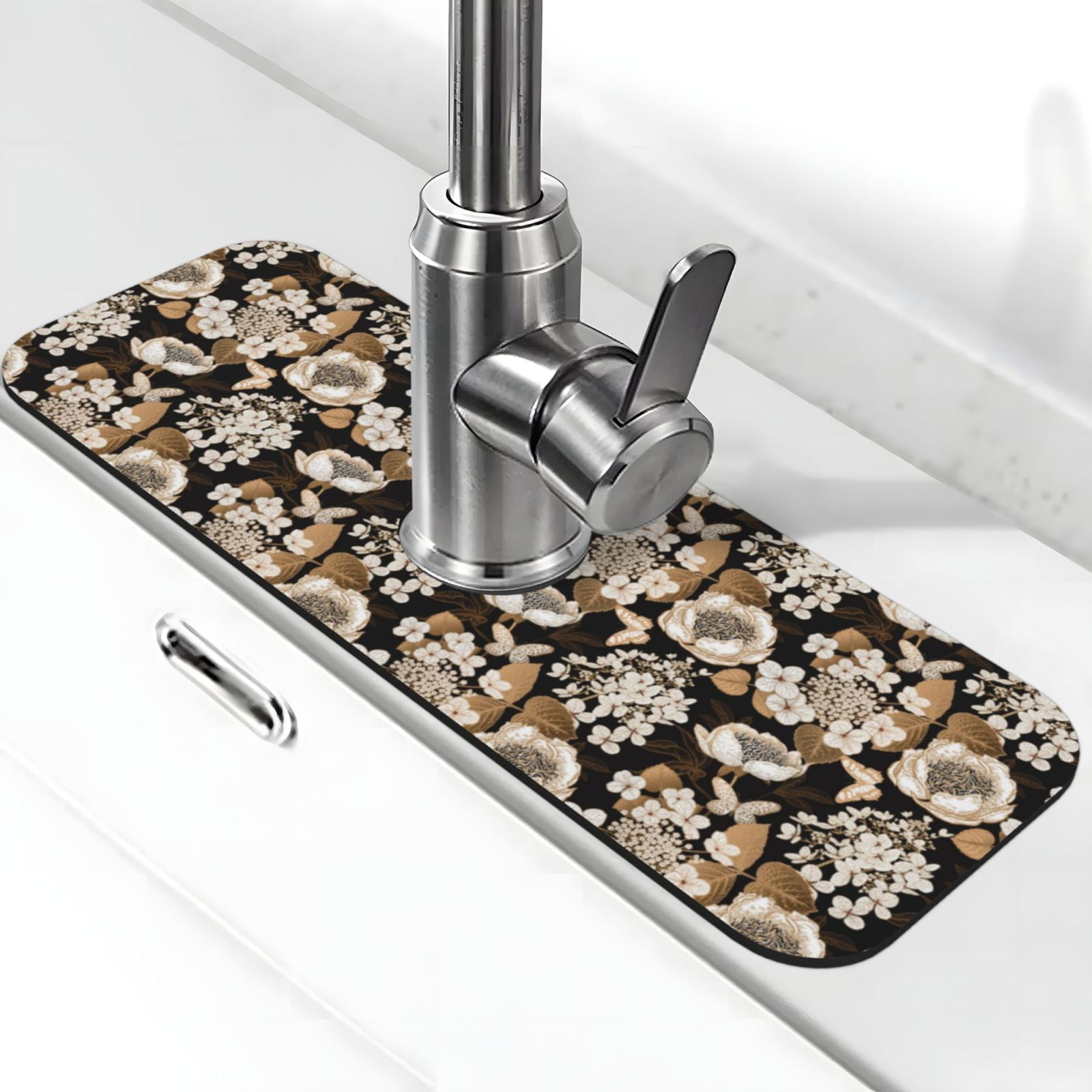 Kdxio Retro Hydrangeas Pattern Non-Slip Diatom Mud Faucet Drain Pad ...