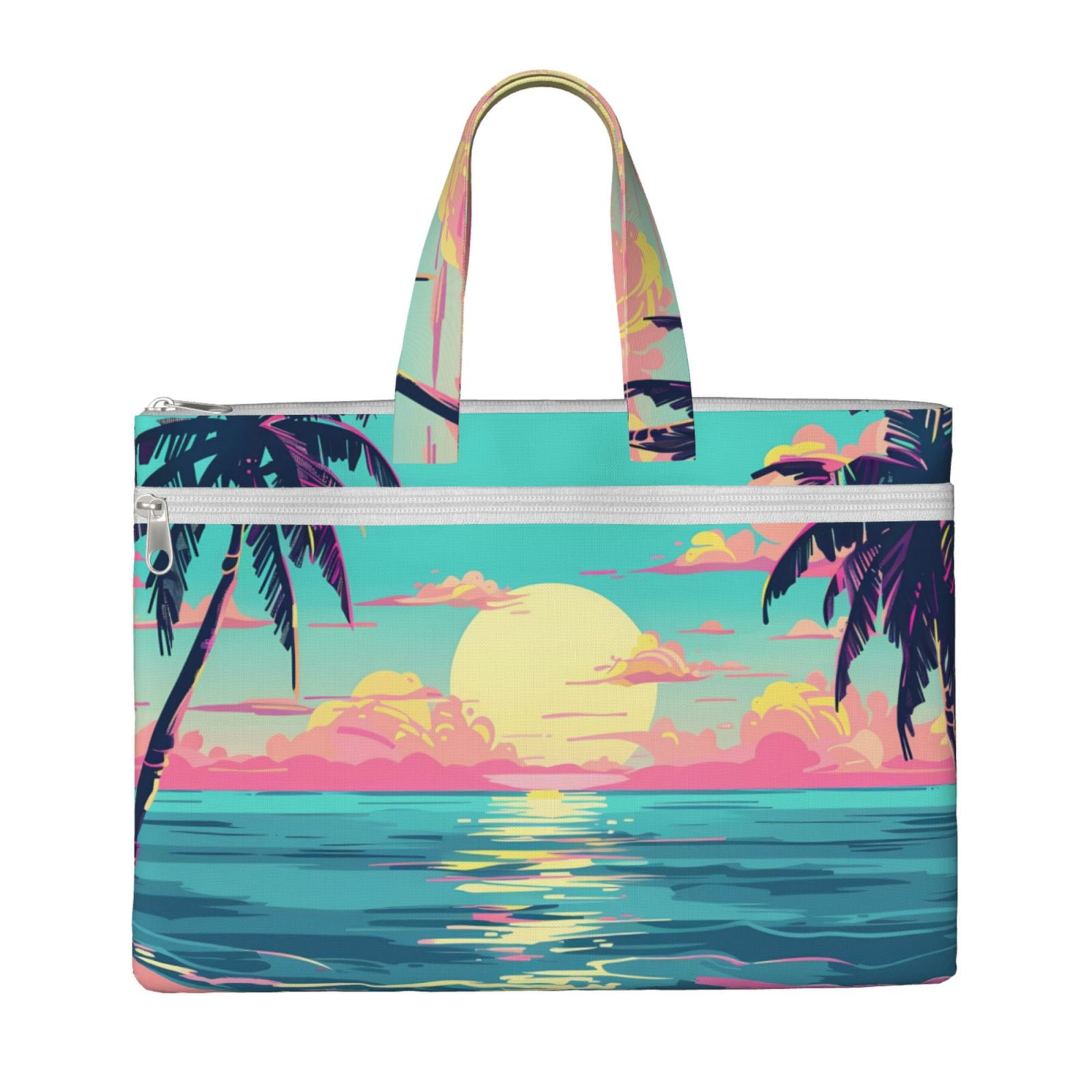 Kdxio Retro Palm Beach Sunset File Tote Document Bag Business Briefcase ...