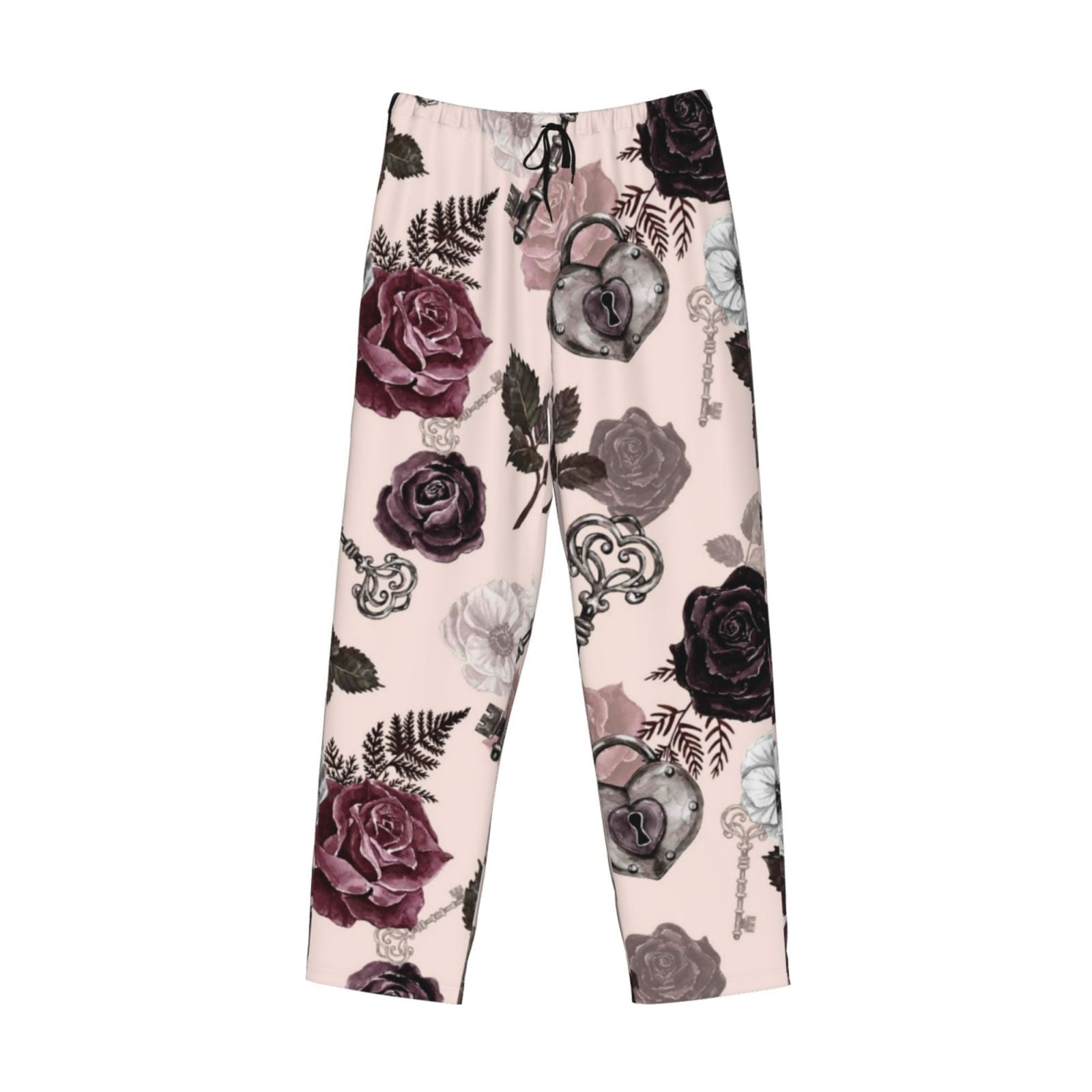 Kdxio Retro Red Black Roses Print Men's Sleep Pajama Pant Lounge Pants ...