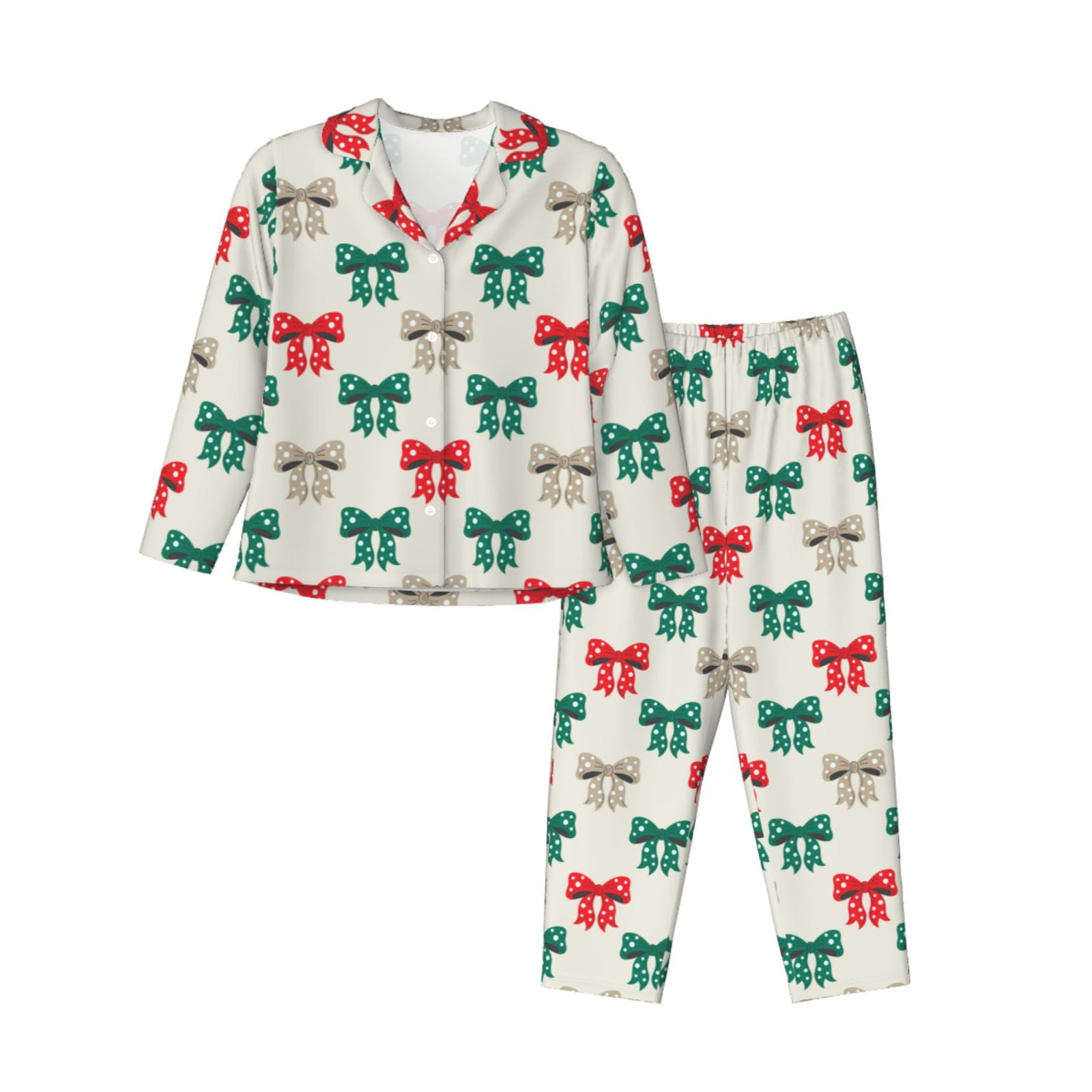 Kdxio Retro bows Women's Pajama Sets Long Sleeve Button Down Sleepwear ...