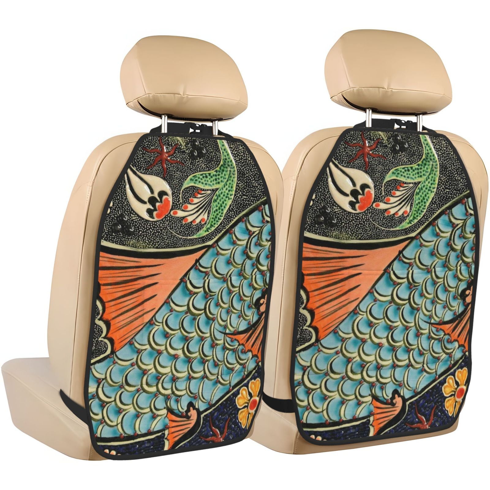 Kdxio Rich Fish Print 2 Pack Car Kick Mat Seat Cover Back Protector Mat ...