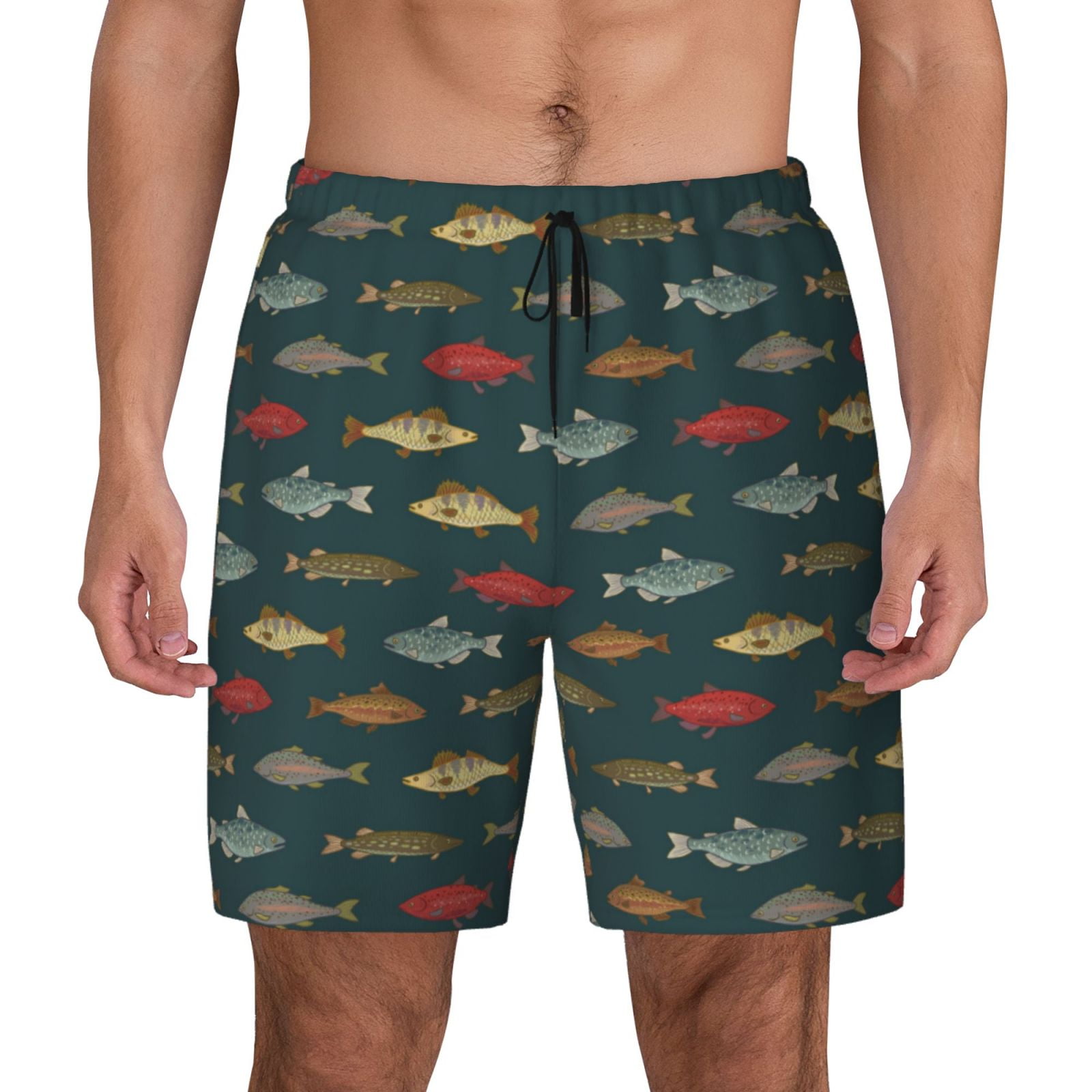 Kdxio River Freshwater Fish Print Men's Swim Trunks with Compression ...