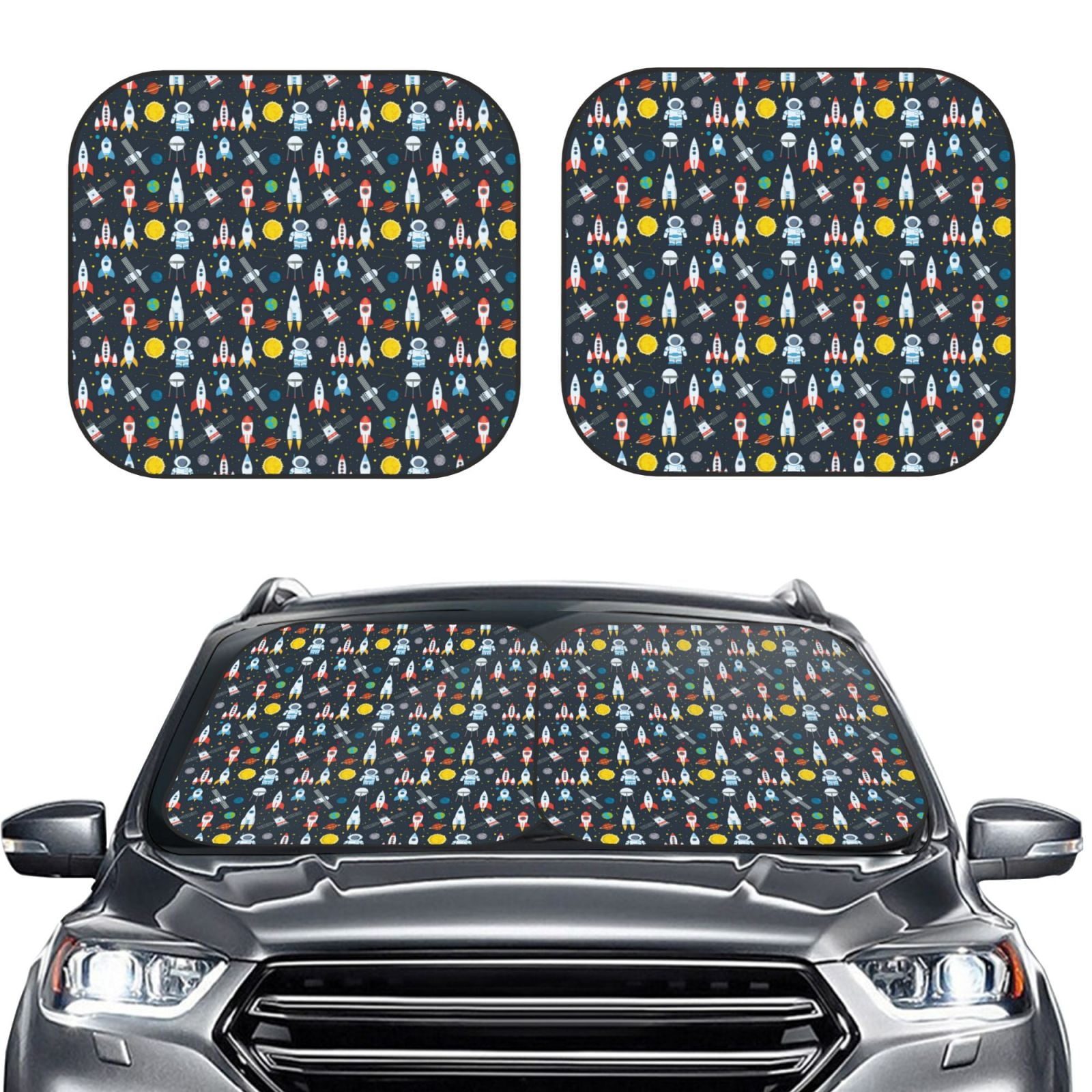 Kdxio Rocket Space Print 2-Piece Sun Shade Front Windshield - Foldable ...