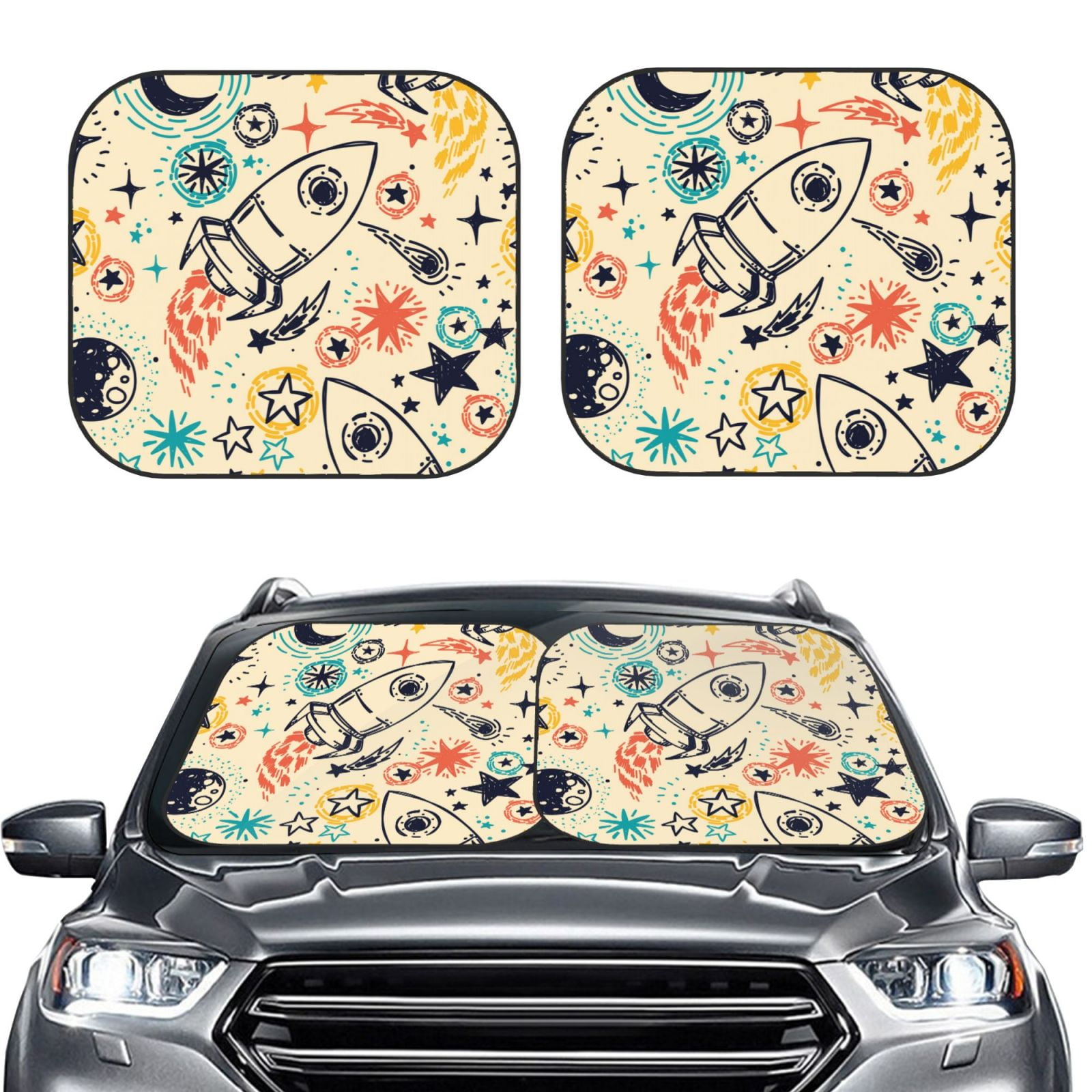 Kdxio Rockets Print 2-Piece Sun Shade Front Windshield - Foldable Car ...