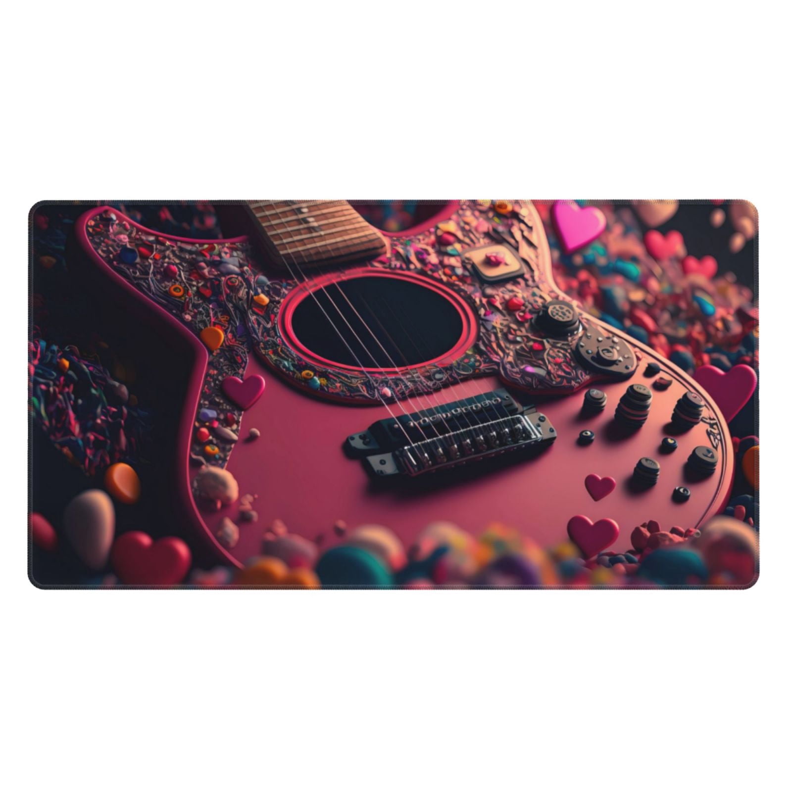Kdxio Romantic Heart Guitar Print Large Gaming Mouse Pad,Non-Slip Base ...
