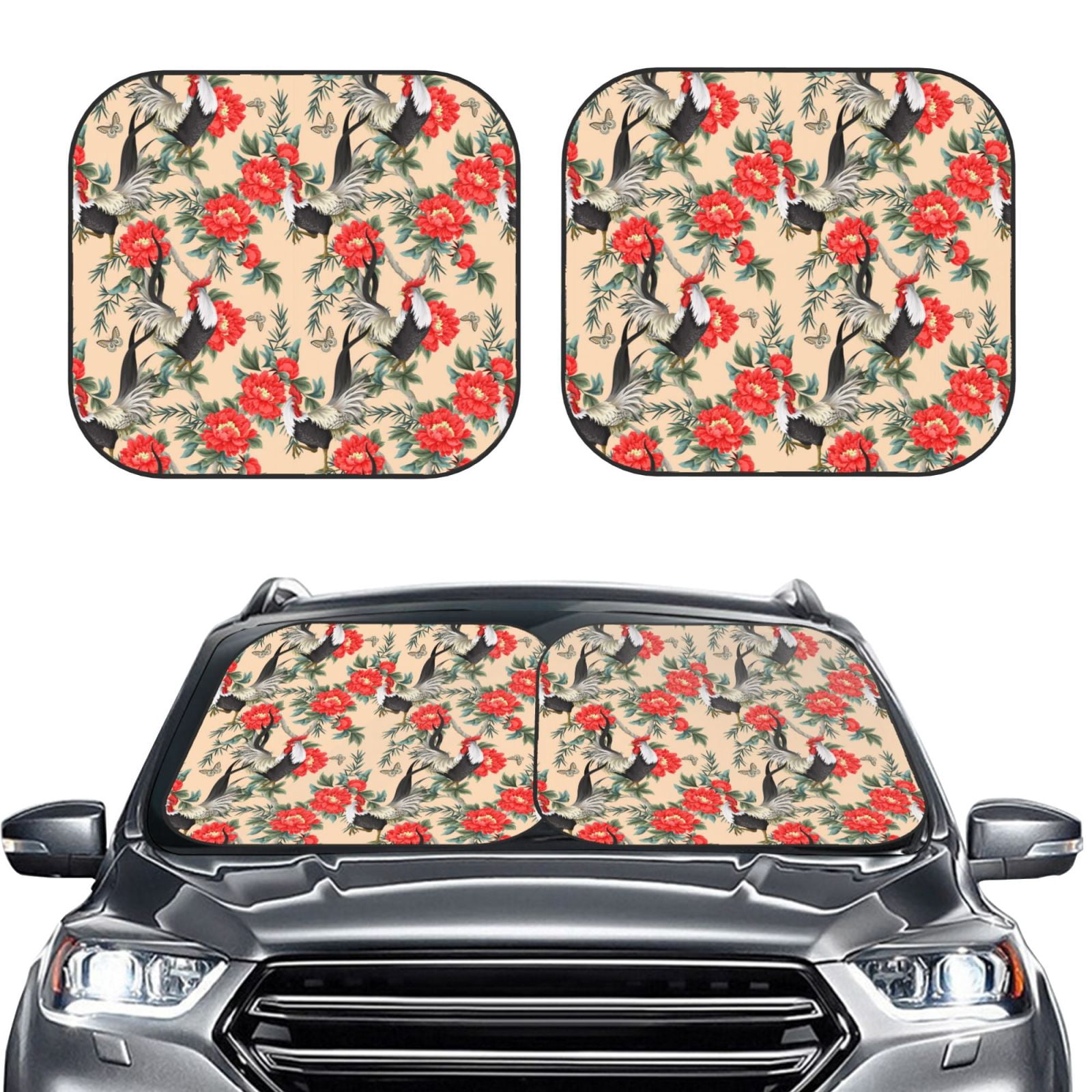 Kdxio Roosters And Peonies Flowers Print 2-Piece Sun Shade Front ...