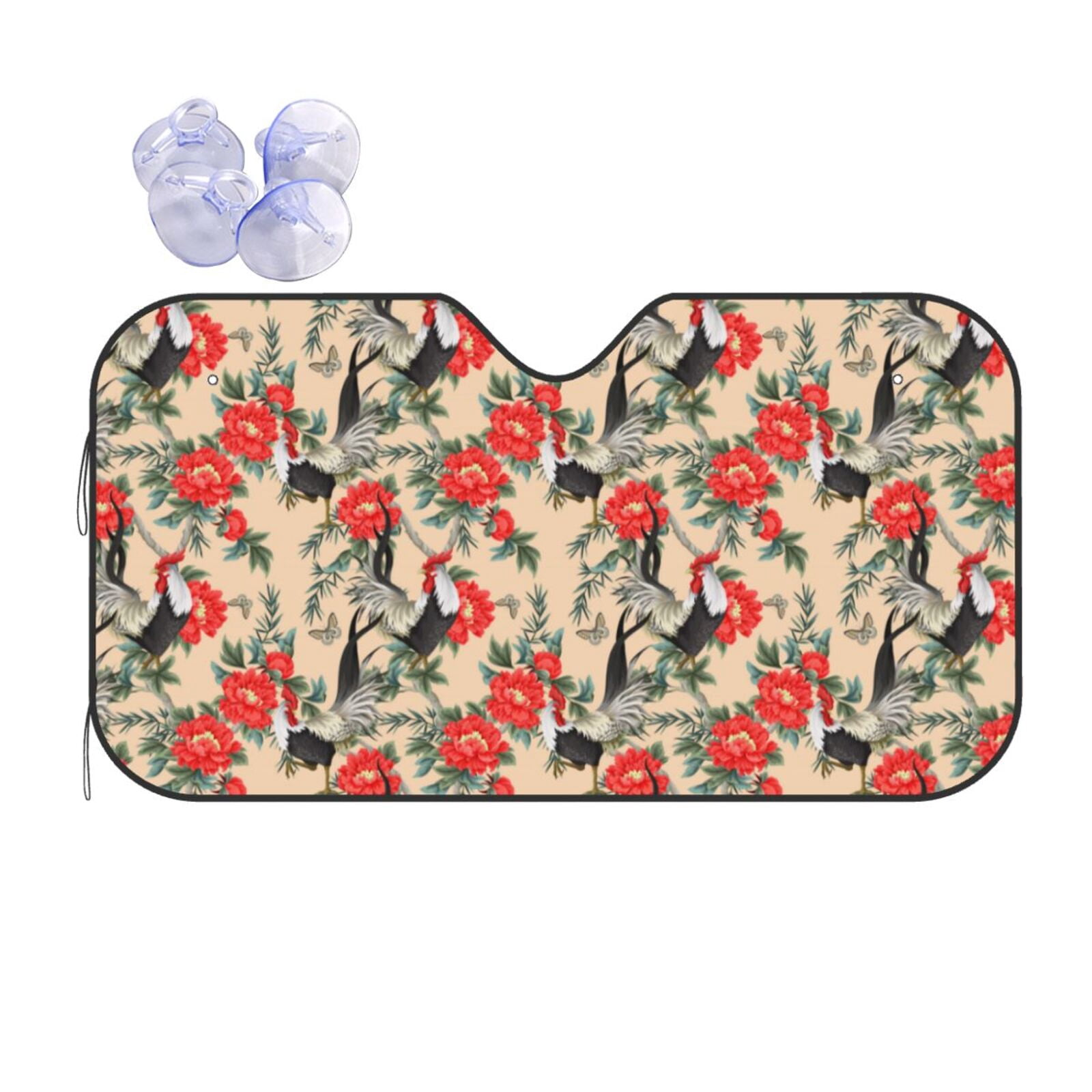 Kdxio Roosters And Peonies Flowers Print Front Windshield Sun Shade ...