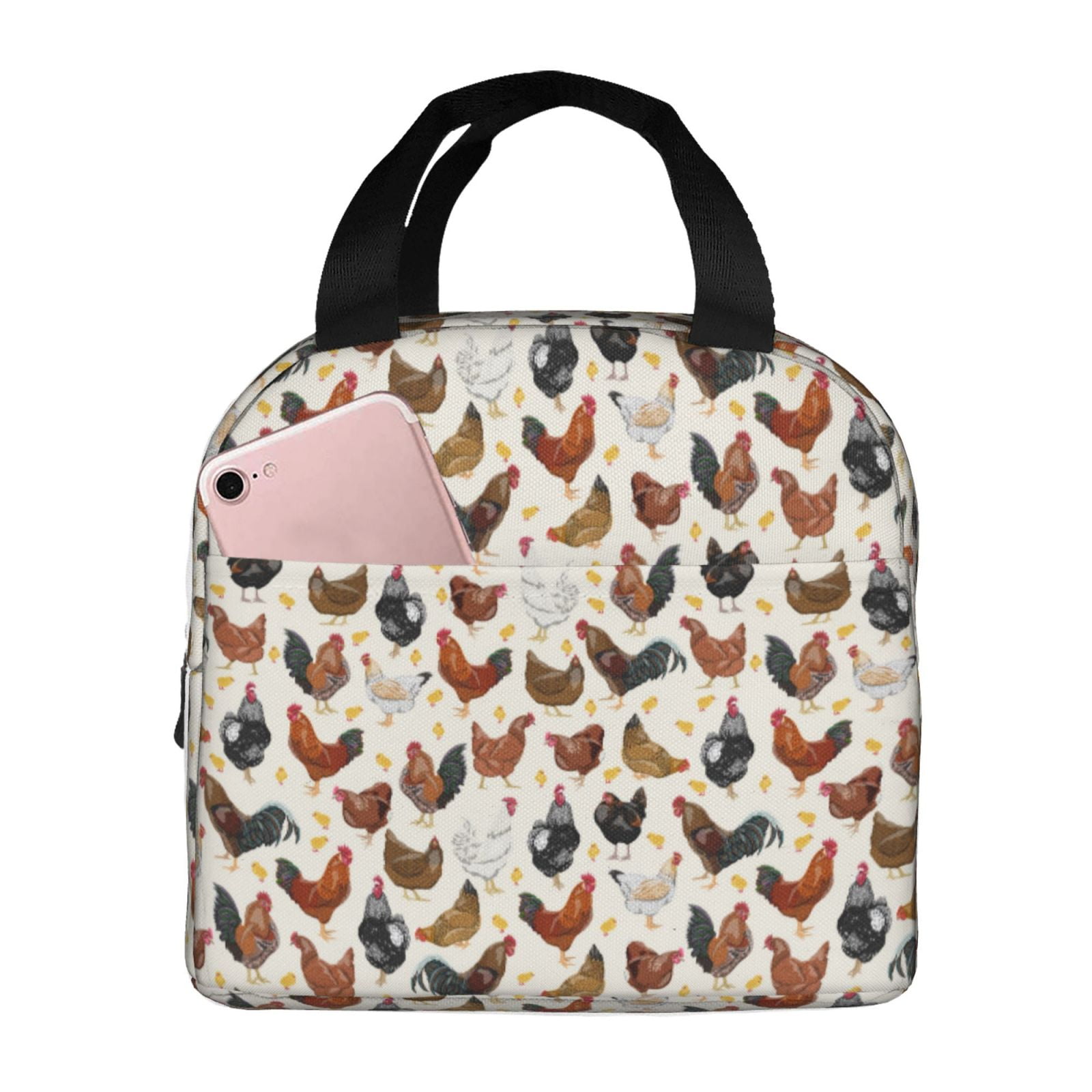 Kdxio Roosters and Chickens Print Insulated Lunch Bag,Reusable Tote ...
