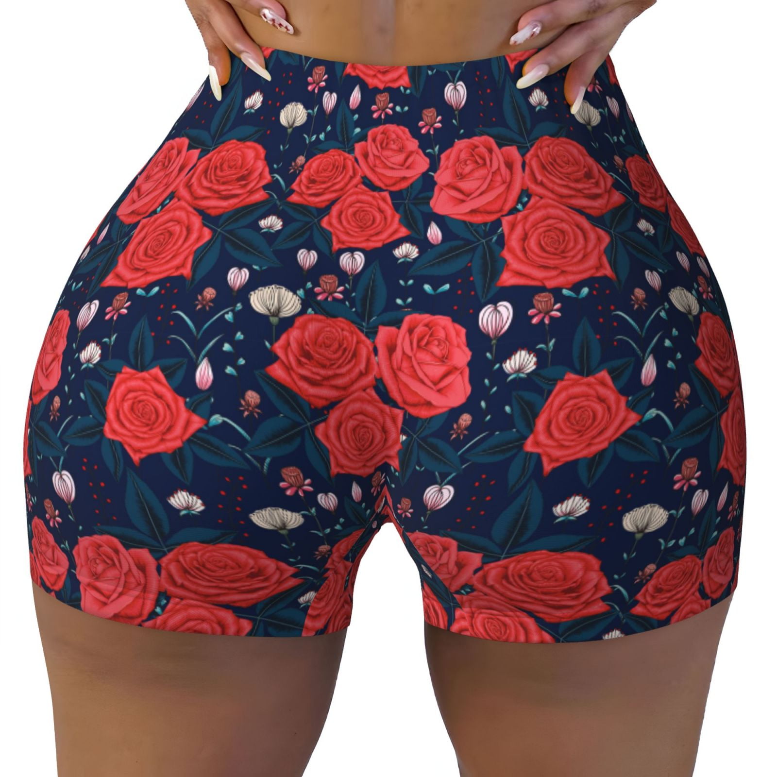 Kdxio Rose Flower Print Workout Shorts for Women Seamless Soft Smooth ...