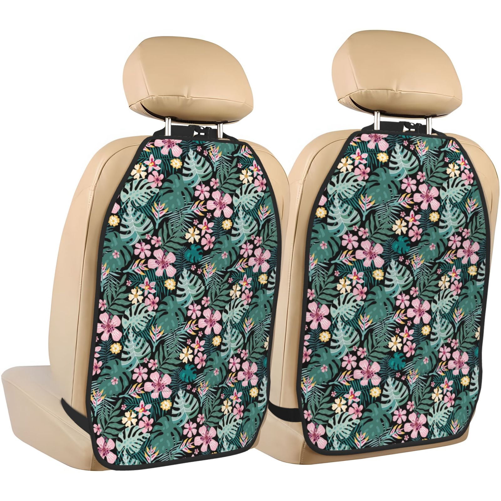 Kdxio Rose Flowers Print 2 Pack Car Kick Mat Seat Cover Back Protector ...