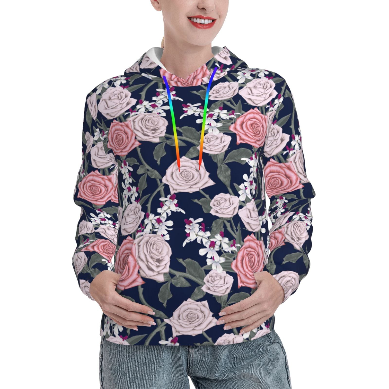 Kdxio Rose Flowers Print Womens Oversized Hoodies Sweatshirts Hooded ...
