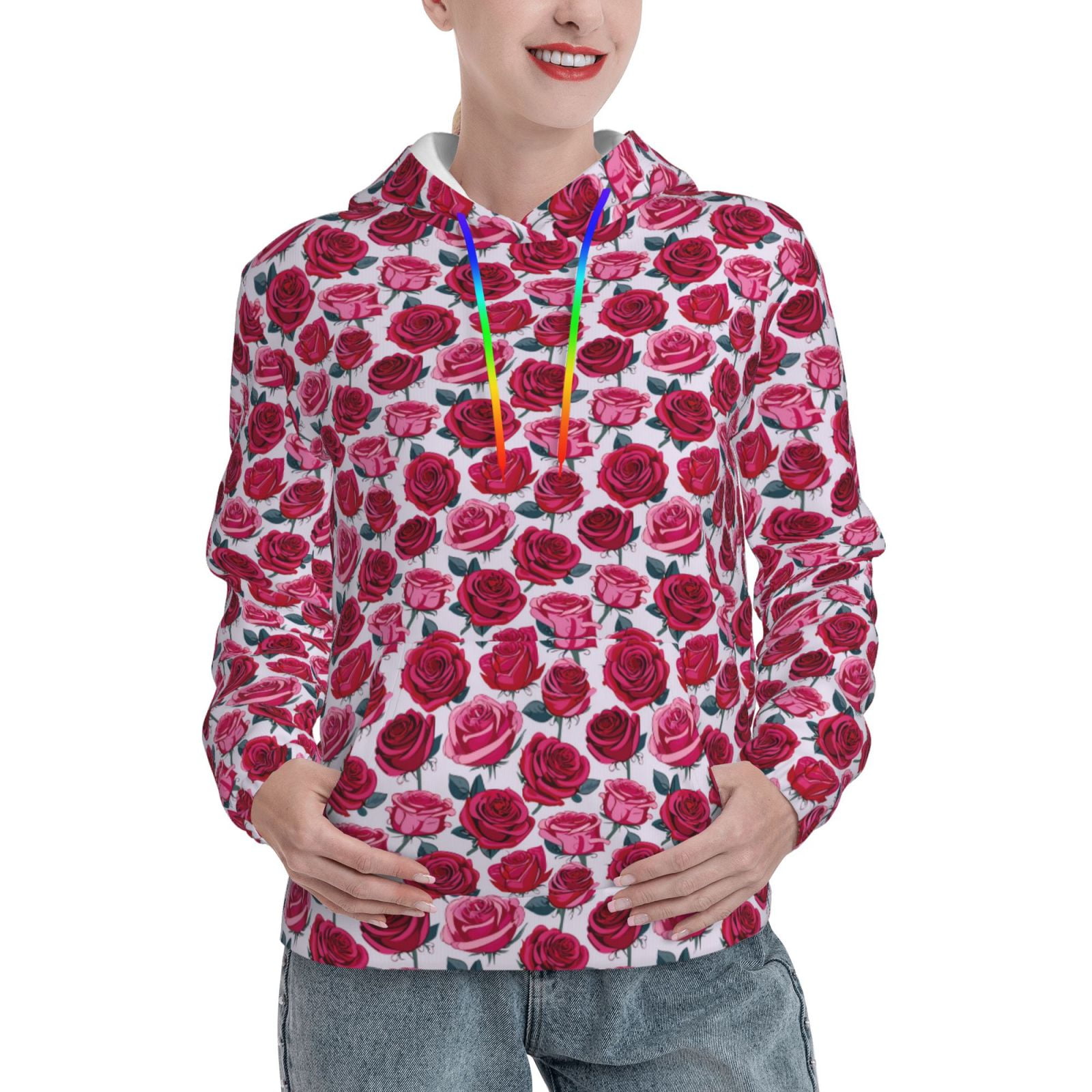 Kdxio Rose Flowers Print Womens Oversized Hoodies Sweatshirts Hooded ...