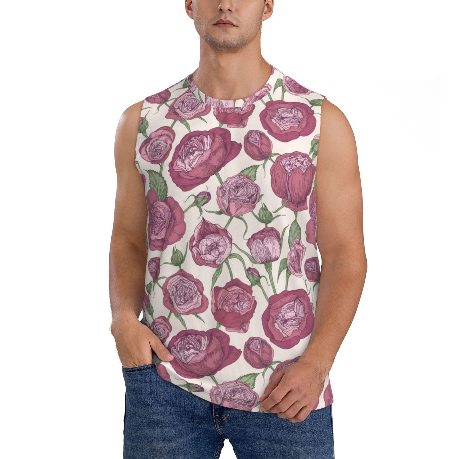 Kdxio Rose Flowers for Men's Muscle T-shirt,Sleeveless for Workout ...