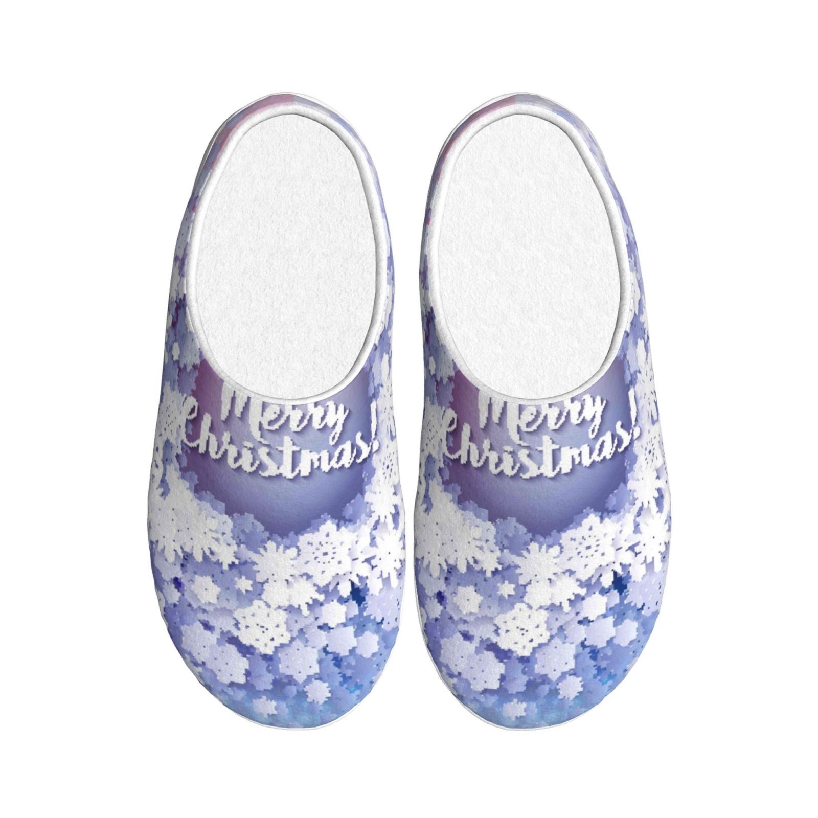 Kdxio Round Snow Merry Christmas Women's Men's Slippers Plush Slip-On ...