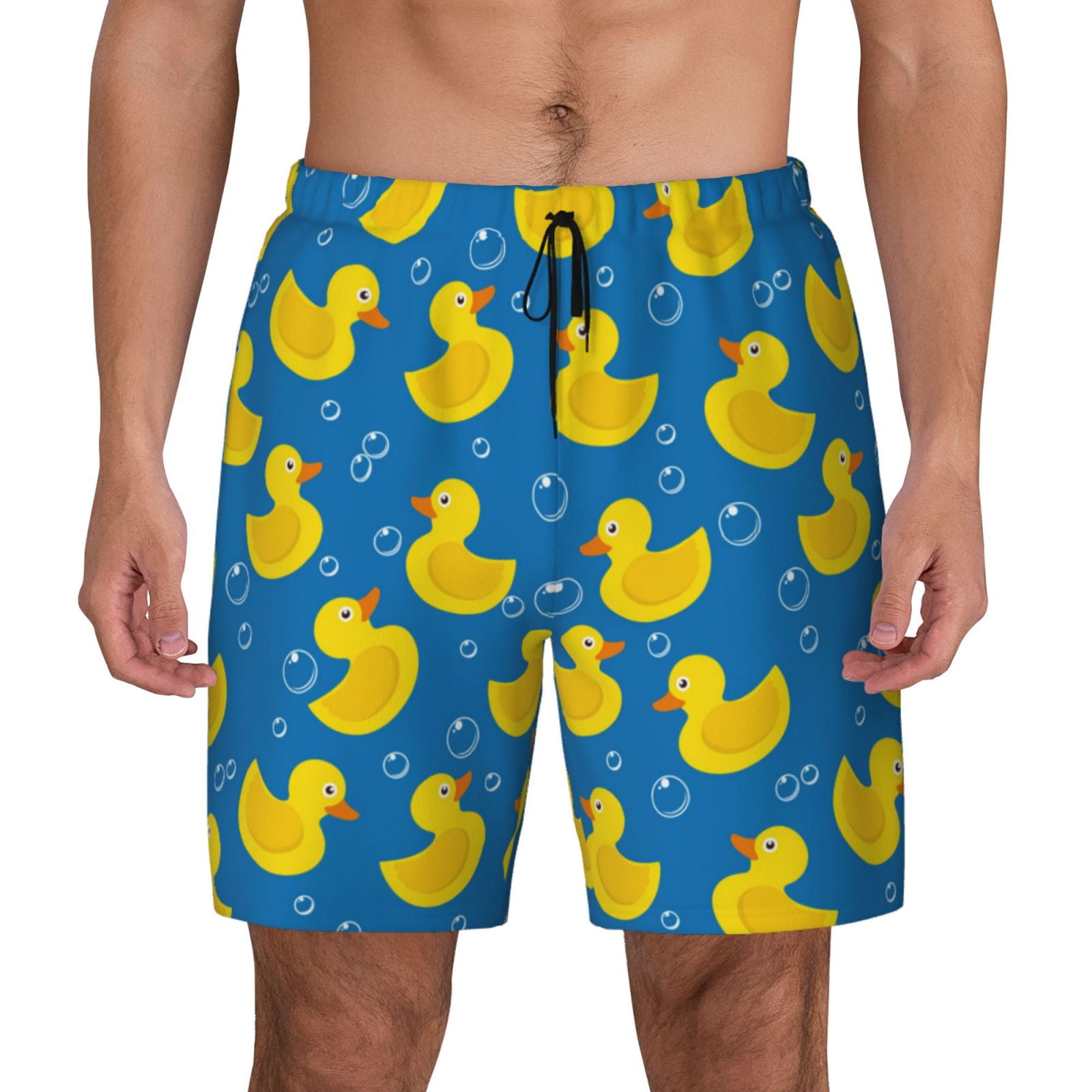 Kdxio Rubber Duck Print Mens Swim Trunks With Compression Liner 7 Inch