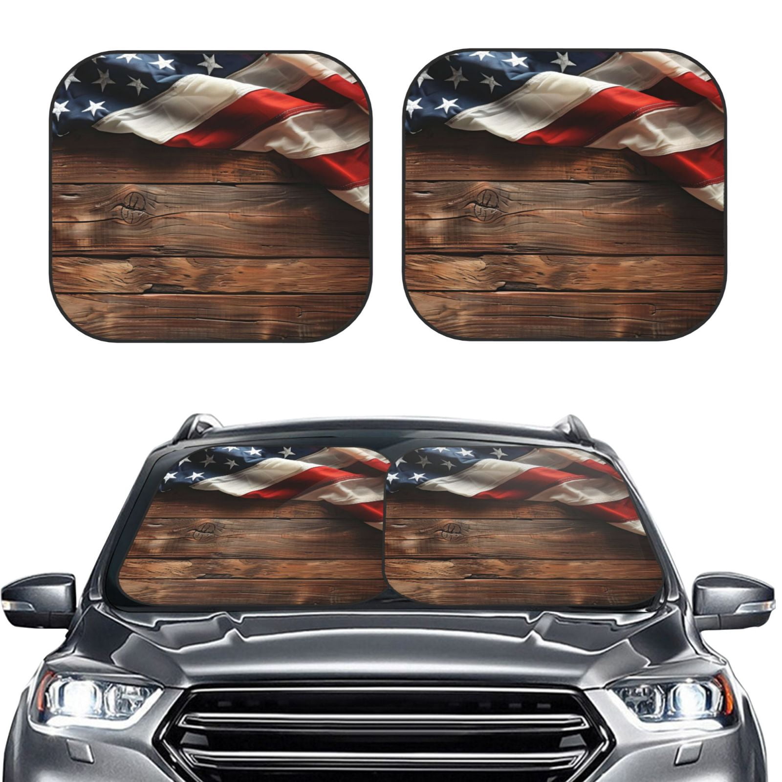 Kdxio Rustic American Flag Wood Print 2-Piece Sun Shade Front ...