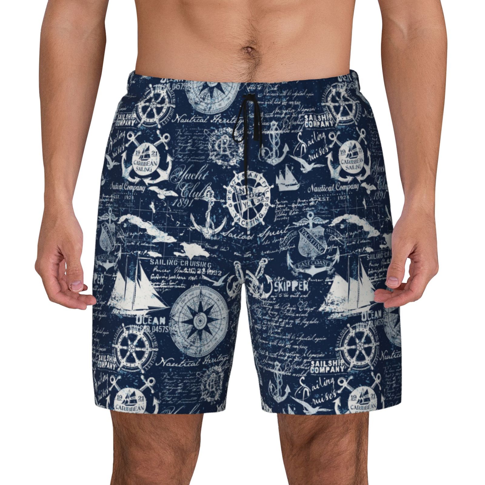 Kdxio Sailing Cruises Nautical Print Men's Swim Trunks with Compression ...