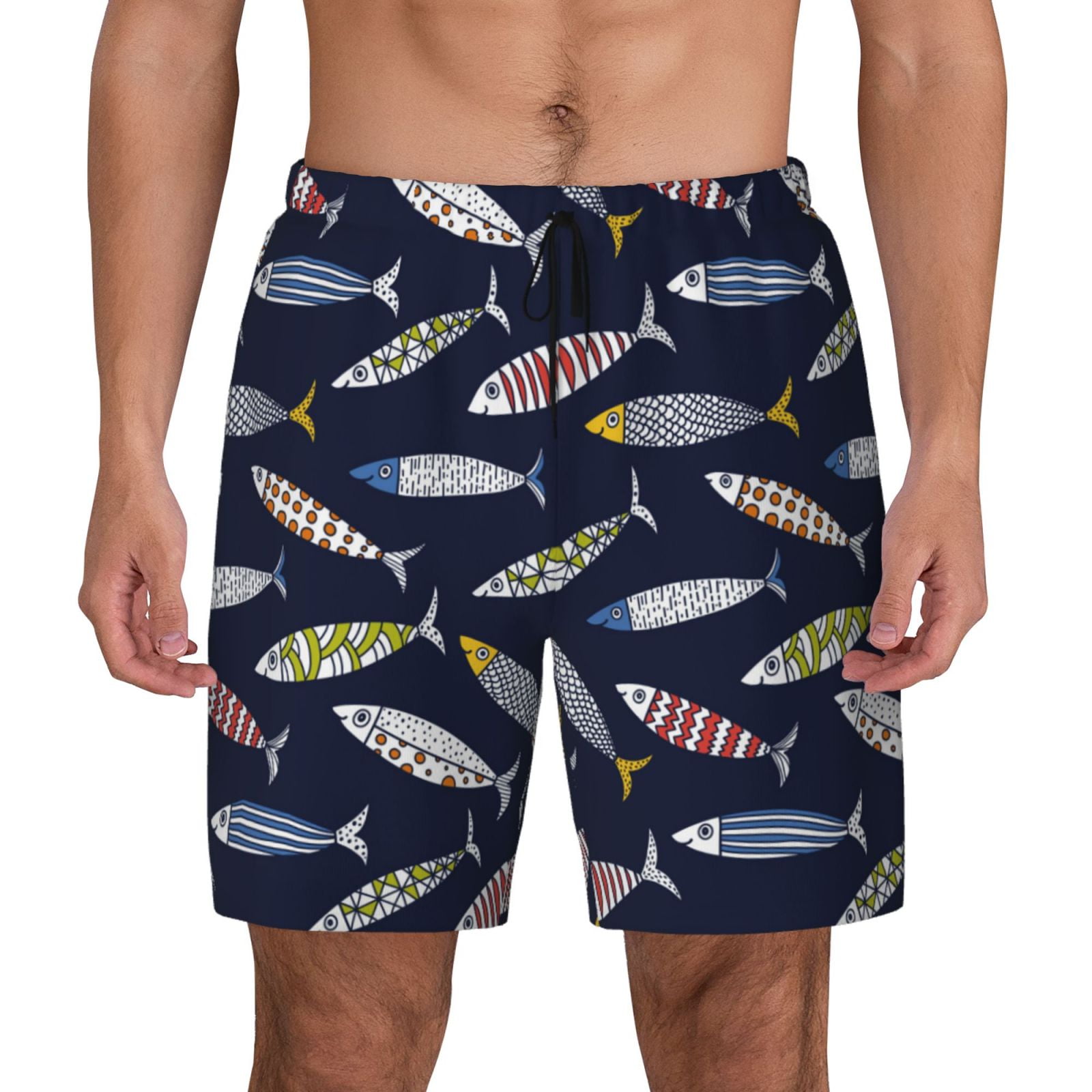 Kdxio Sardine Print Men's Swim Trunks with Compression Liner 7 Inch ...