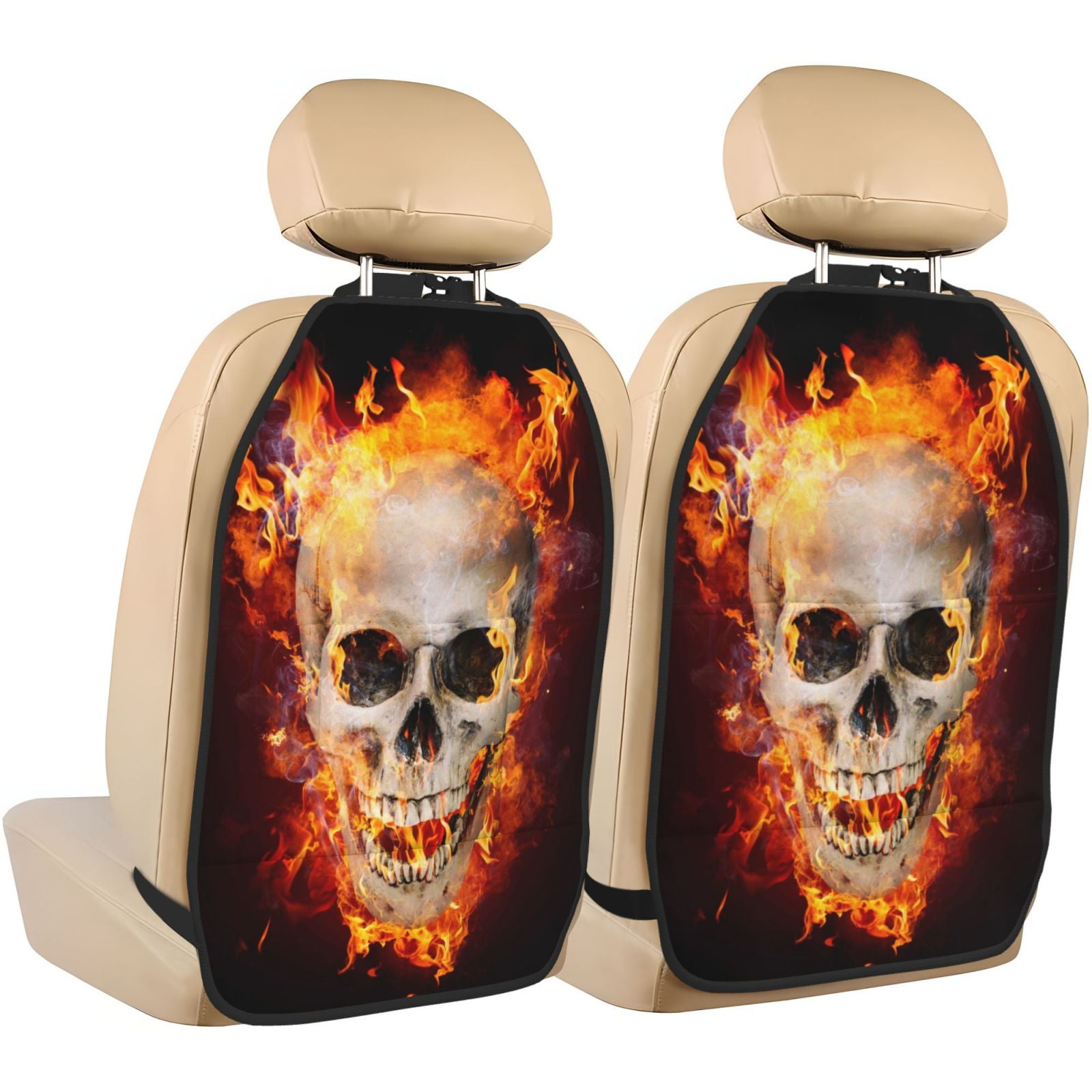 Kdxio Satanic Skull Print 2 Pack Car Kick Mat Seat Cover Back Protector ...