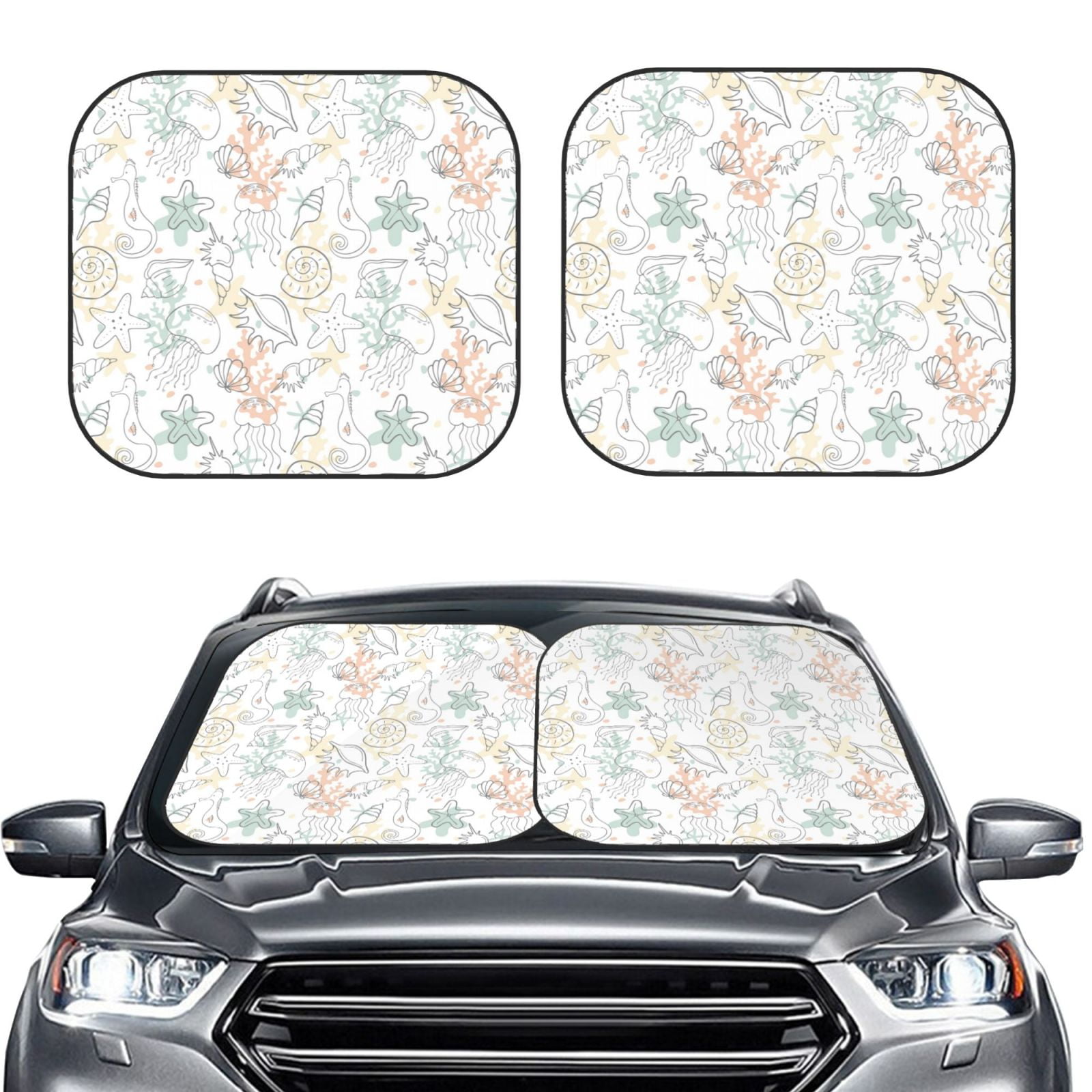 Kdxio Sea Animals Print 2-Piece Sun Shade Front Windshield - Foldable ...