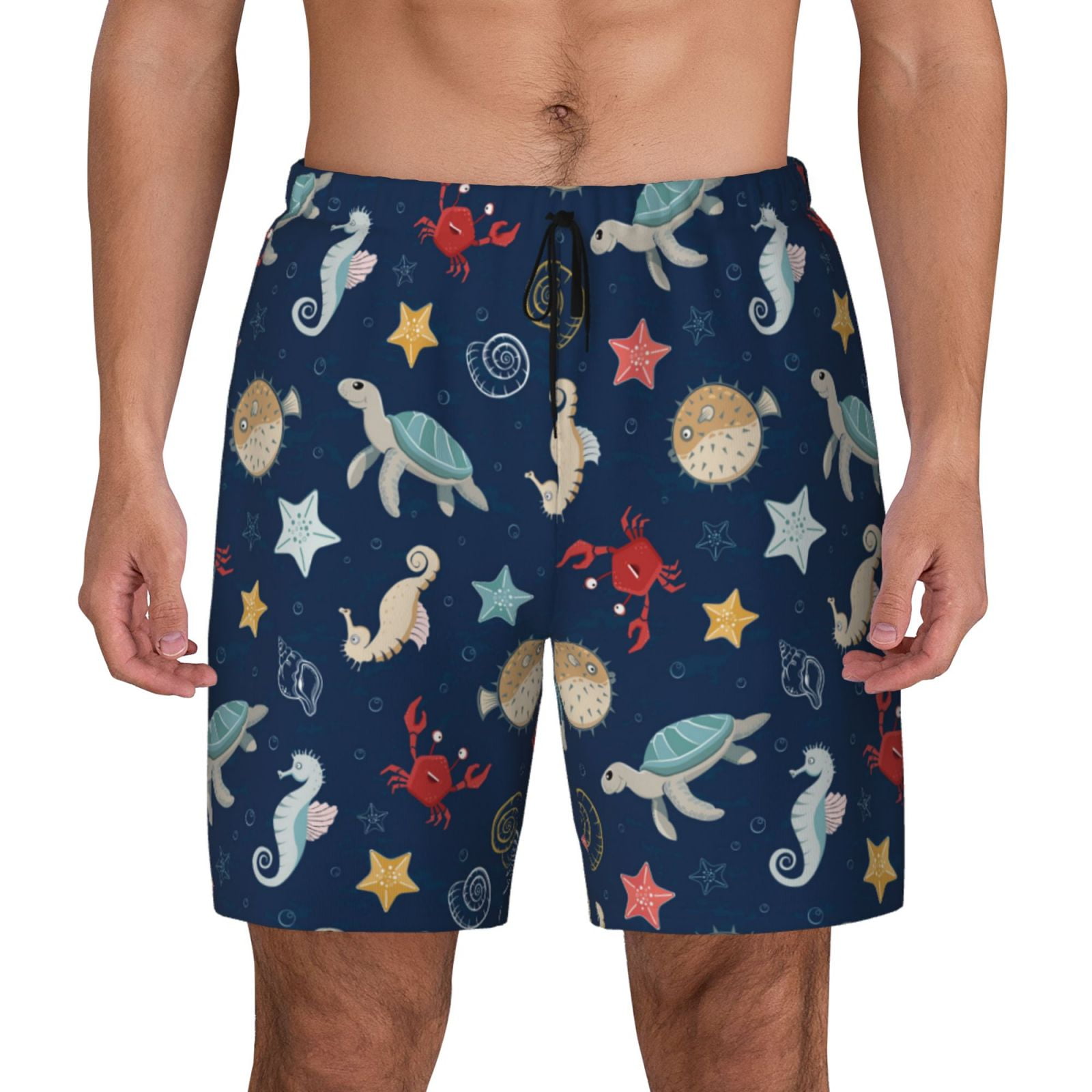 Kdxio Sea Creatures Print Men's Swim Trunks with Compression Liner 7 ...