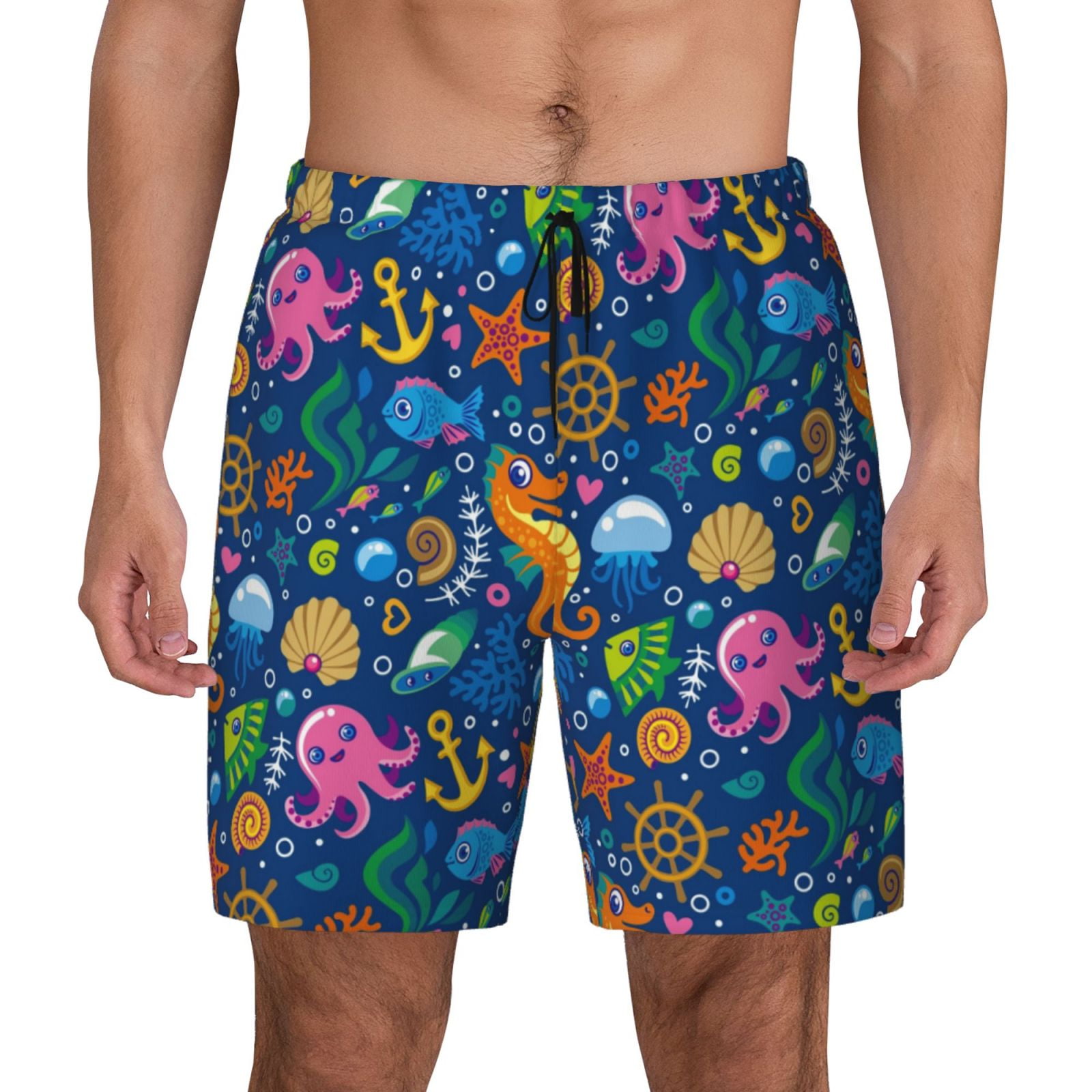 Kdxio Sea Fish Print Men's Swim Trunks with Compression Liner 7 Inch ...