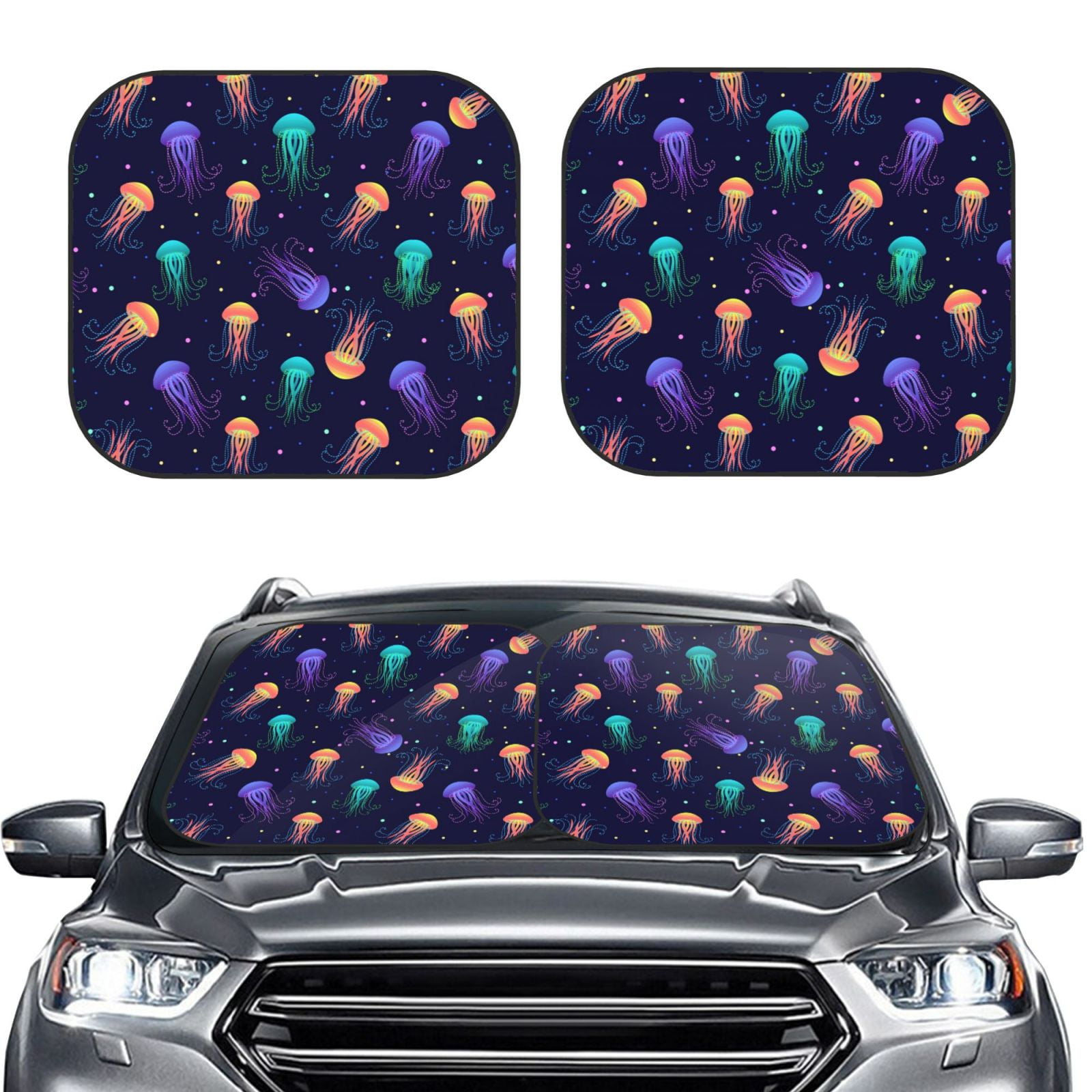 Kdxio Sea Jellyfish Print 2-Piece Sun Shade Front Windshield - Foldable ...