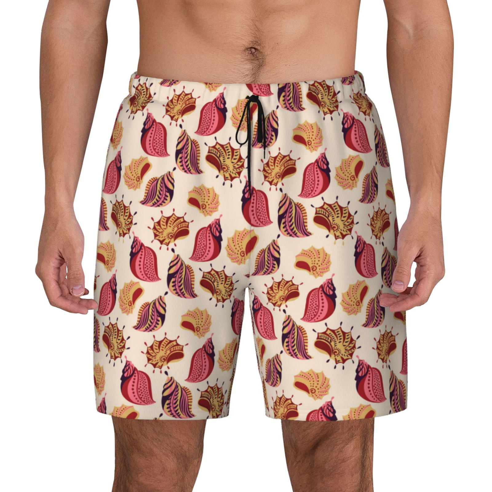 Kdxio Sea Shells Print Men's Swim Trunks with Compression Liner 7 Inch ...
