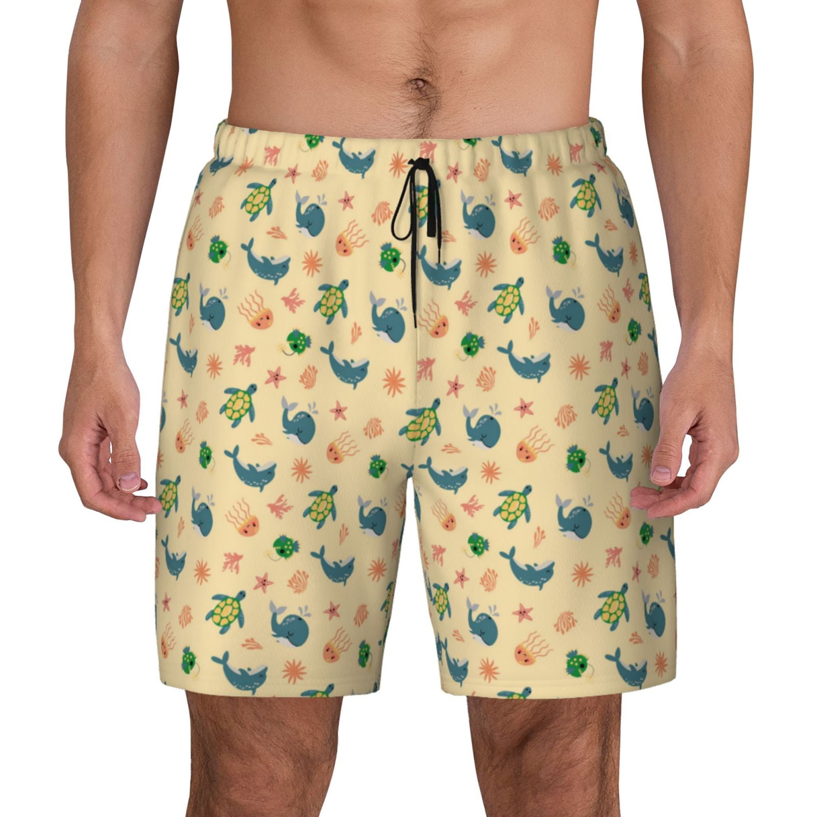 Kdxio Sea Turtle And Whale Print Men's Swim Trunks with Compression ...