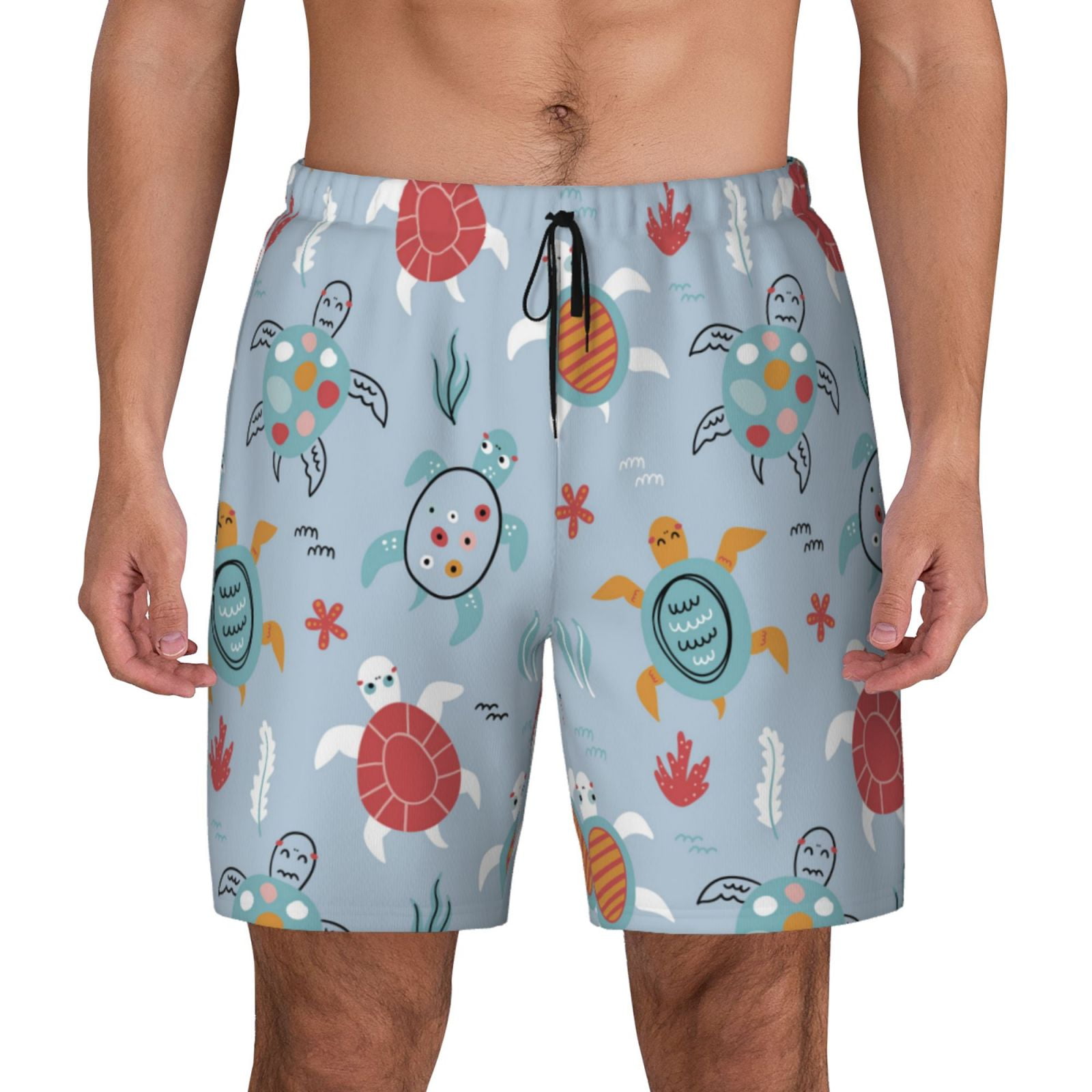 Kdxio Sea Turtle Print Men's Swim Trunks with Compression Liner 7 Inch ...