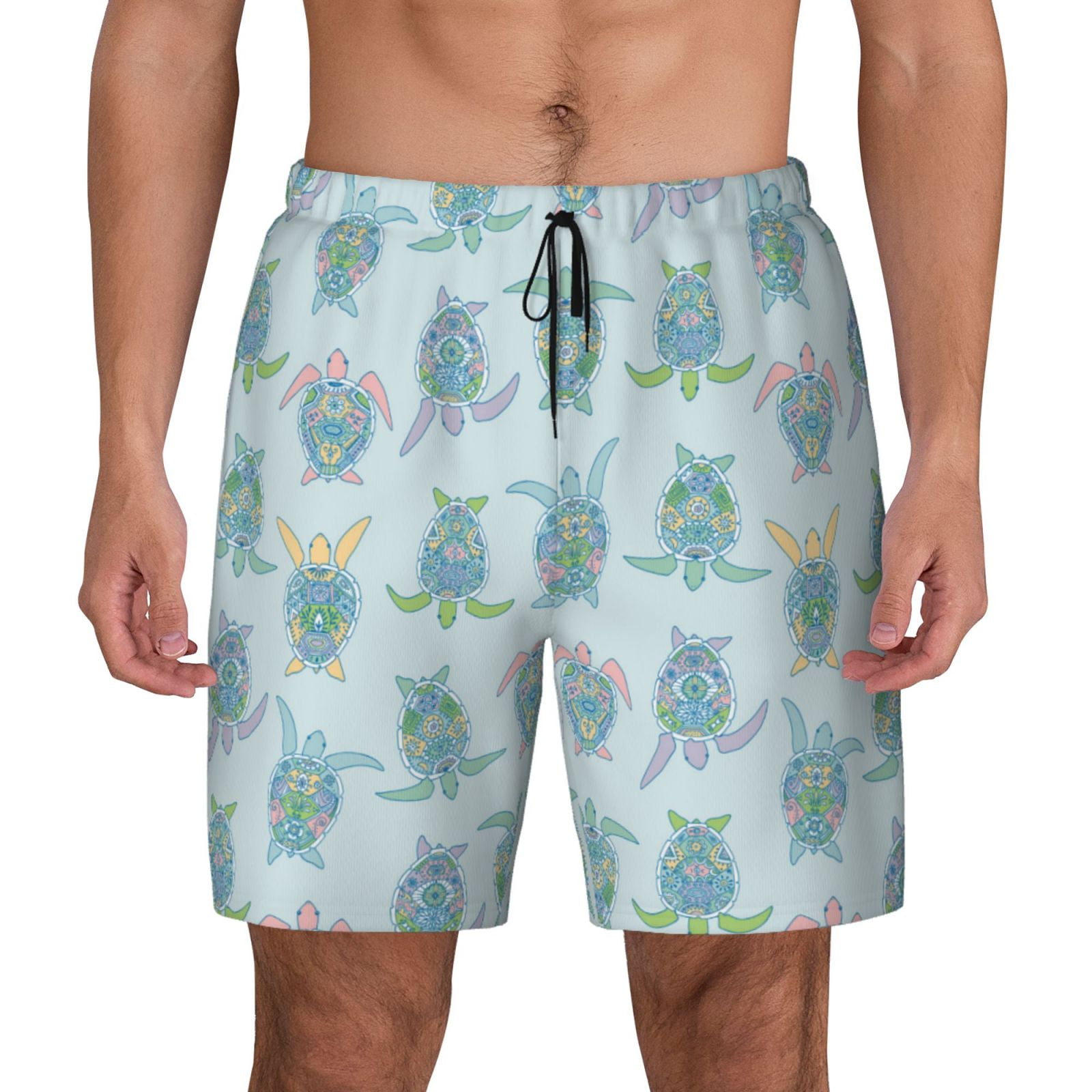 Kdxio Sea Turtle Print Men's Swim Trunks with Compression Liner 7 Inch ...