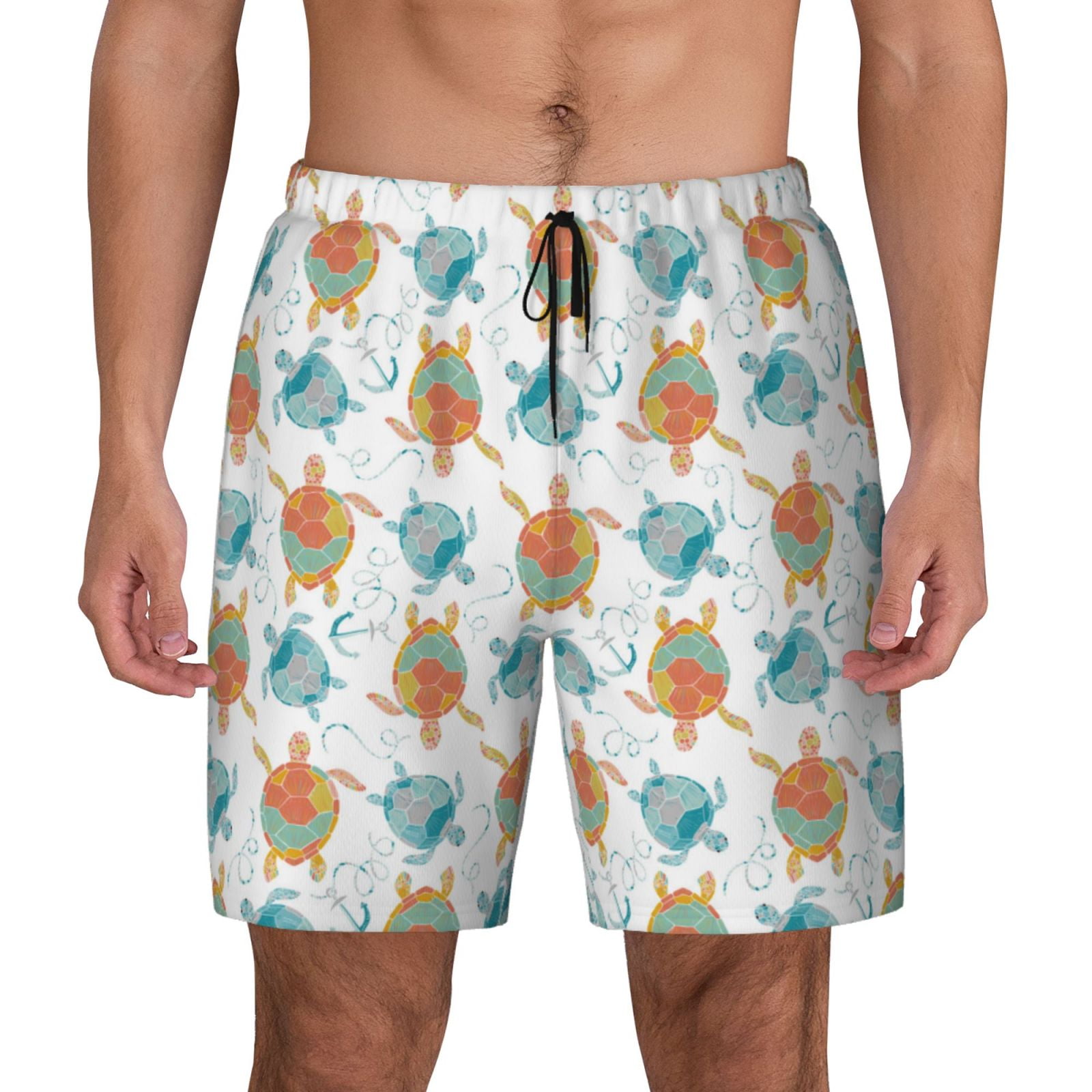 Kdxio Sea Turtle Print Men's Swim Trunks with Compression Liner 7 Inch ...