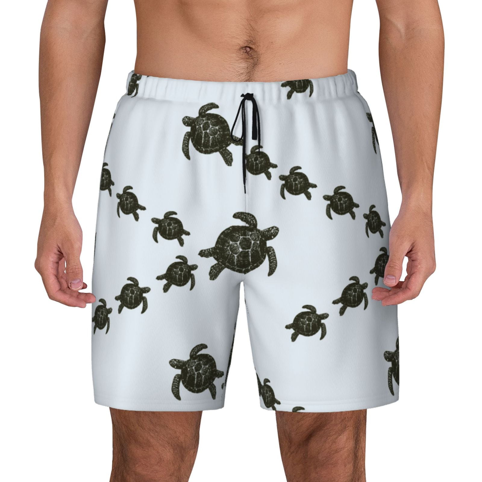 Kdxio Sea Turtle Print Men's Swim Trunks with Compression Liner 7 Inch ...