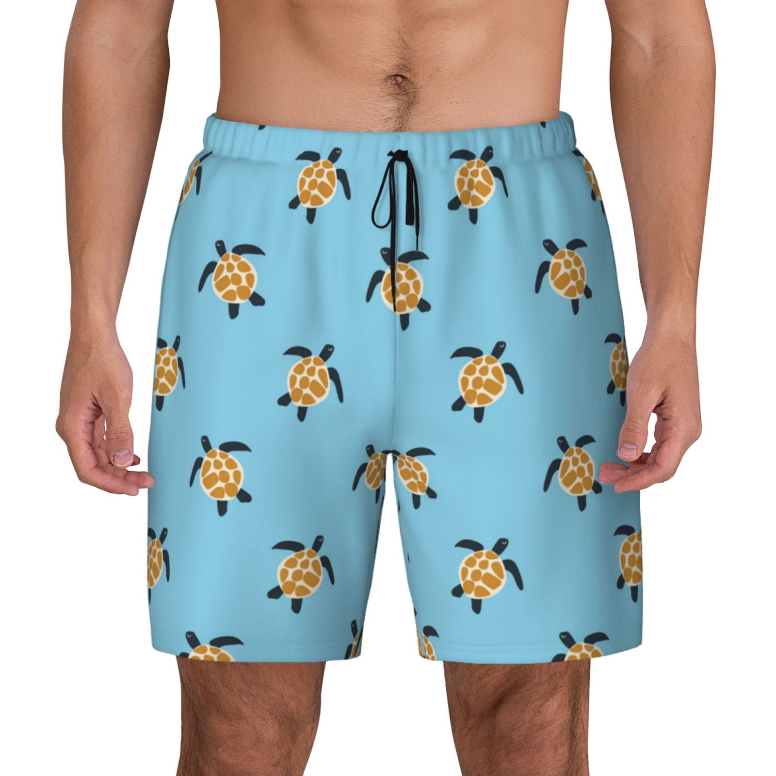 Kdxio Sea Turtle Print Men's Swim Trunks with Compression Liner 7 Inch ...