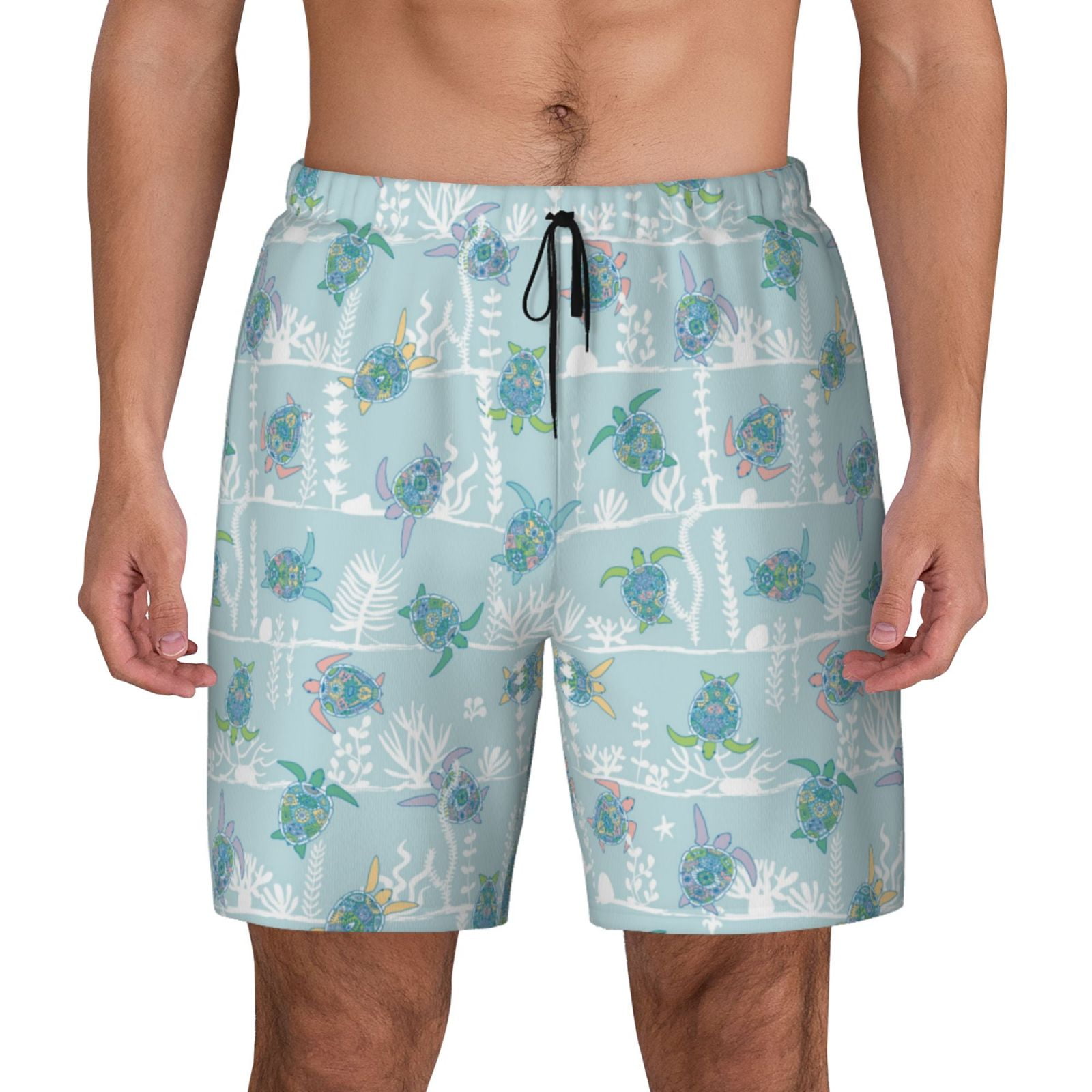 Kdxio Sea Turtle Print Men's Swim Trunks with Compression Liner 7 Inch ...