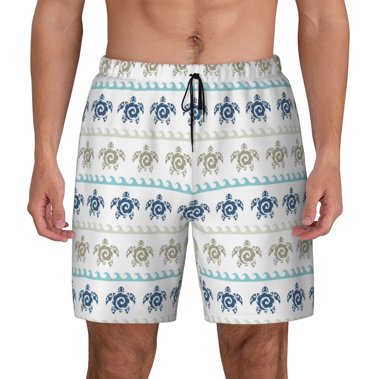 Kdxio Sea Turtle Print Men's Swim Trunks with Compression Liner 7 Inch ...