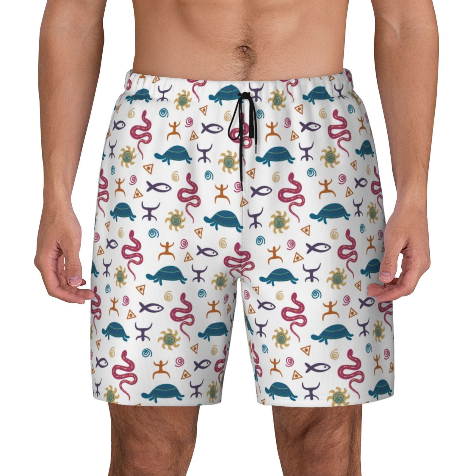 Kdxio Sea Turtle Print Men's Swim Trunks with Compression Liner 7 Inch ...