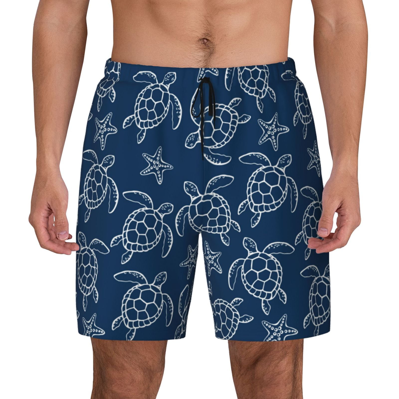 Kdxio Sea Turtle Print Men's Swim Trunks with Compression Liner 7 Inch ...
